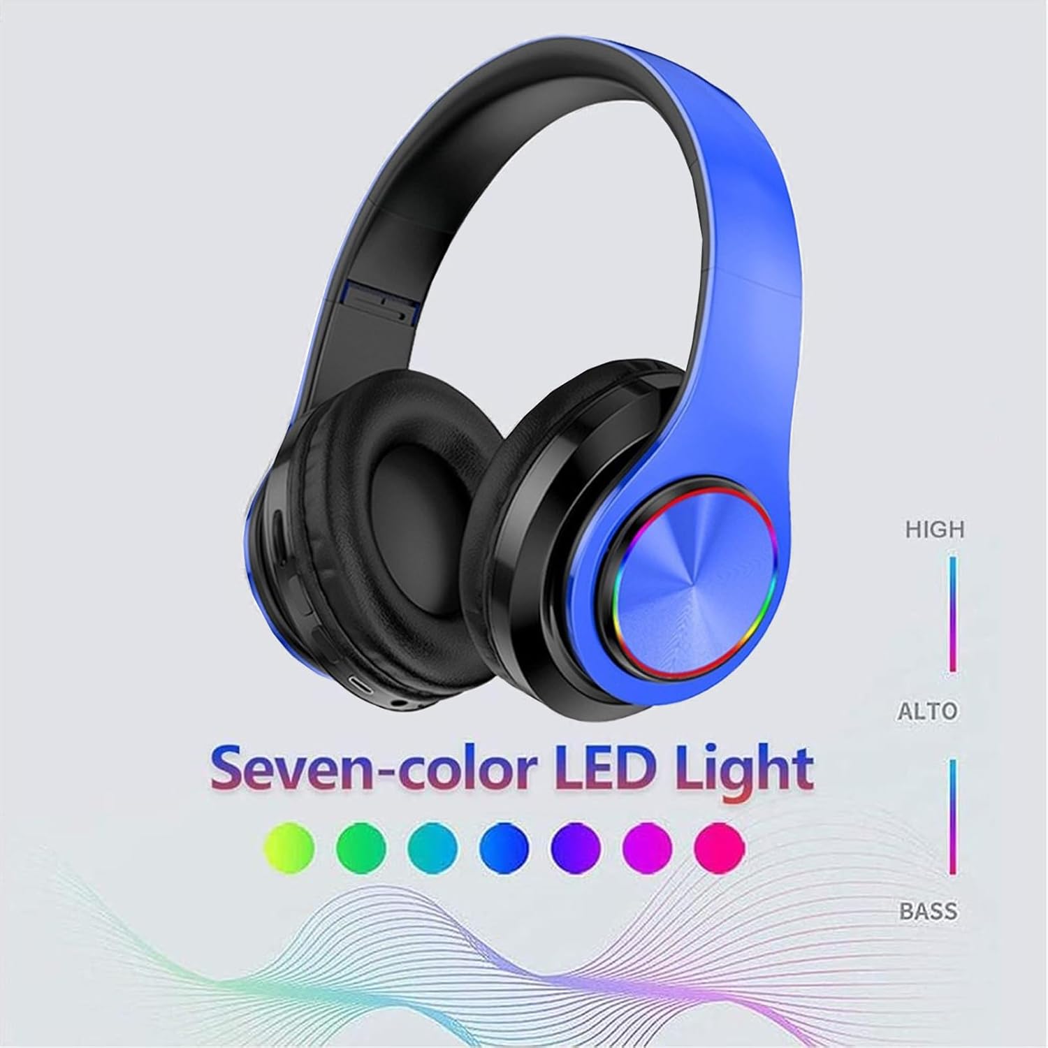 TRAHOO-Over Ear Kids Bluetooth Headphones, Colorful LED Lights ...