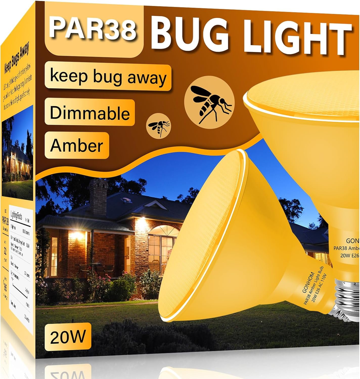 TRAHOO-PAR38 Bug Flood Light Bulbs Outdoor,2 Pack-Dimmable,Bug Lights ...
