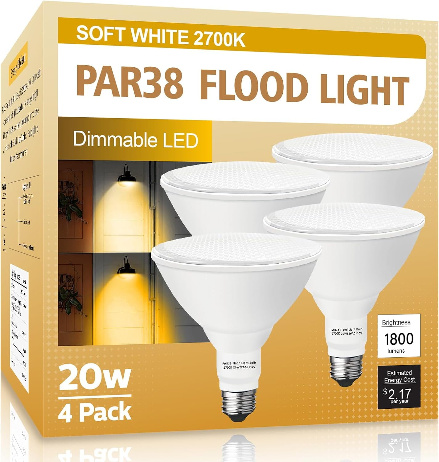 TRAHOO-PAR38 LED Outdoor Flood Light Bulbs 4 PackDimmable 20W(200W ...