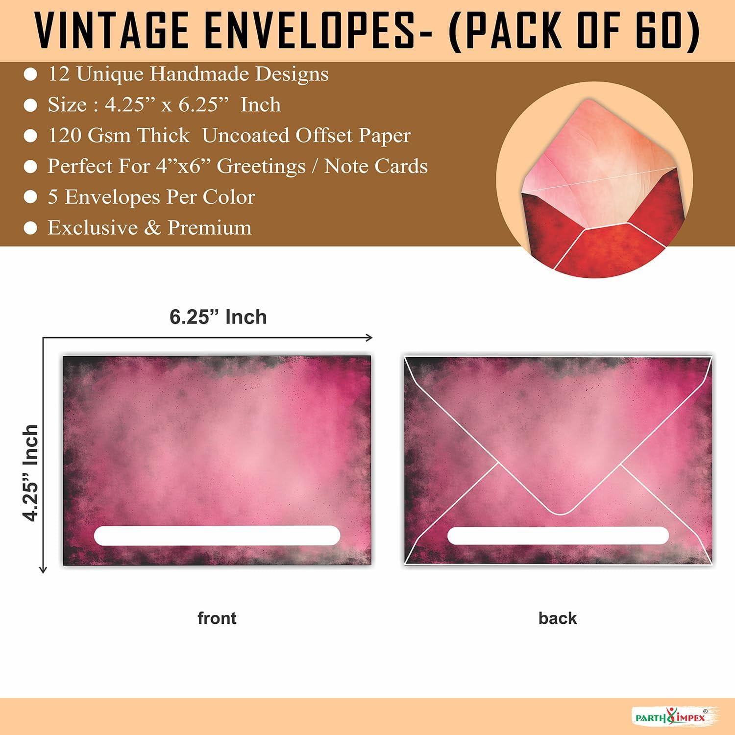 TRAHOO-PARTH IMPEX 60 Pack 4x6 Envelopes - 12 Vintage Design A4 ...