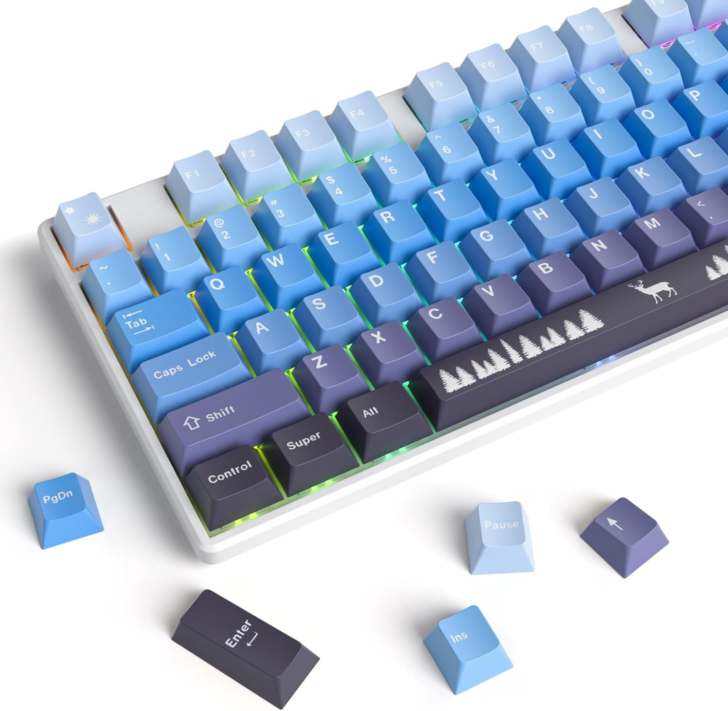TRAHOO-PBT Gradient Blue Keycaps Dye-Sublimation Cute Keycaps, Cherry ...