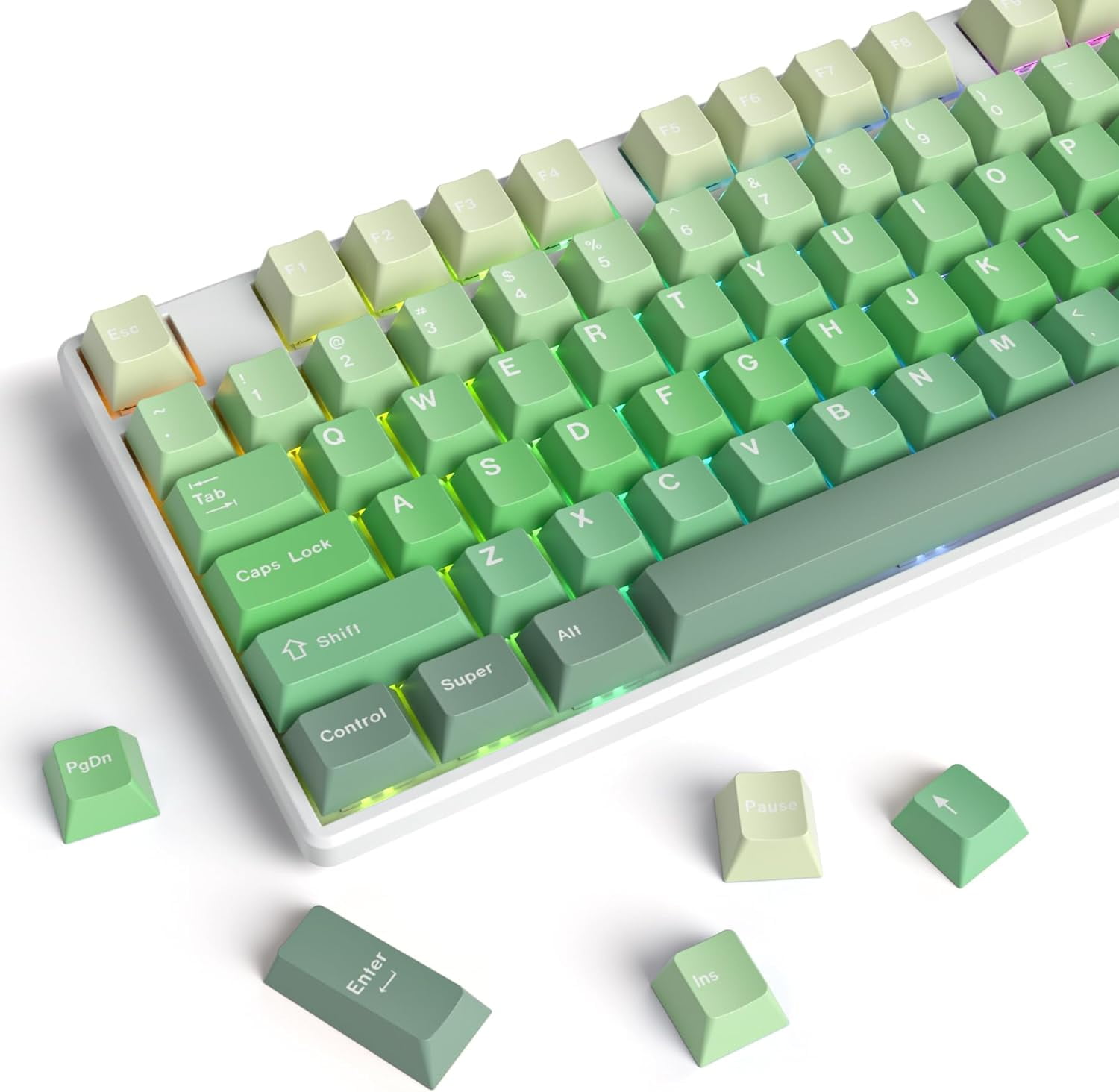 TRAHOO-PBT Gradient Green Keycaps Dye-Sublimation Cute Keycaps, Cherry ...