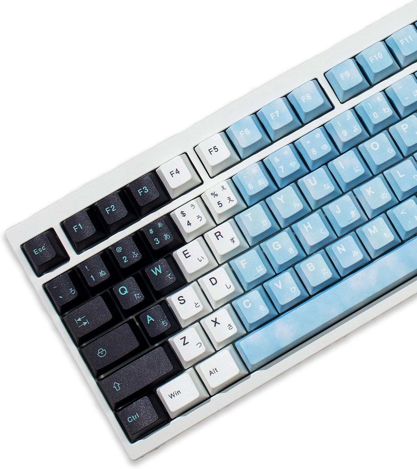 TRAHOO-PBT Japanese Keycaps, White Blue Gradient Keycaps, 130 Keys ...