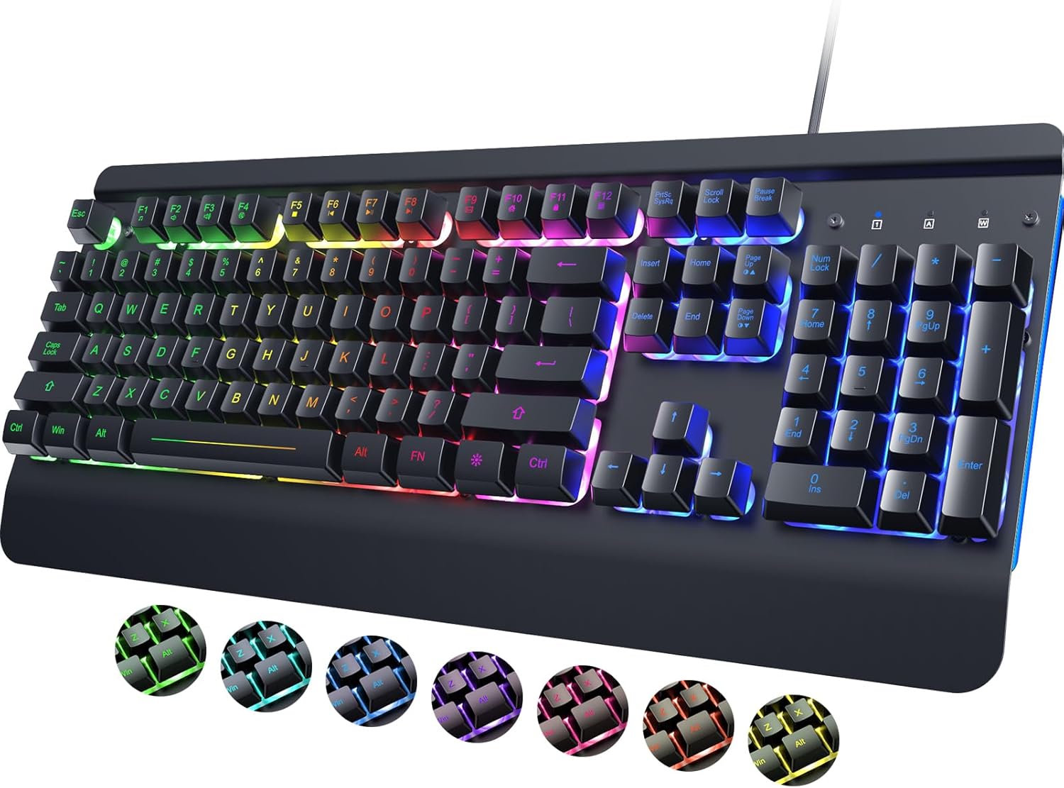 TRAHOO-PC419 RGB Gaming Keyboard, 7 Single Color Backlits, 104 Keys Metal Panel Computer ...