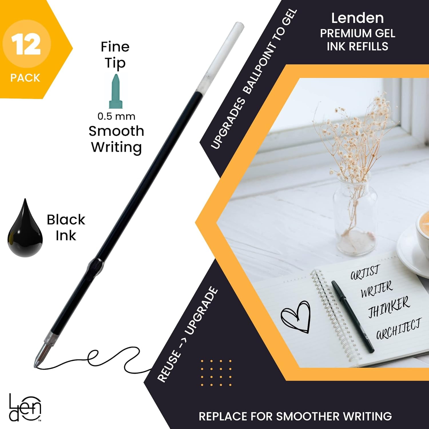 TRAHOO-Pack of 12 Gel Ink Refill for Retractable Pens, Fine Tip Point 0 ...