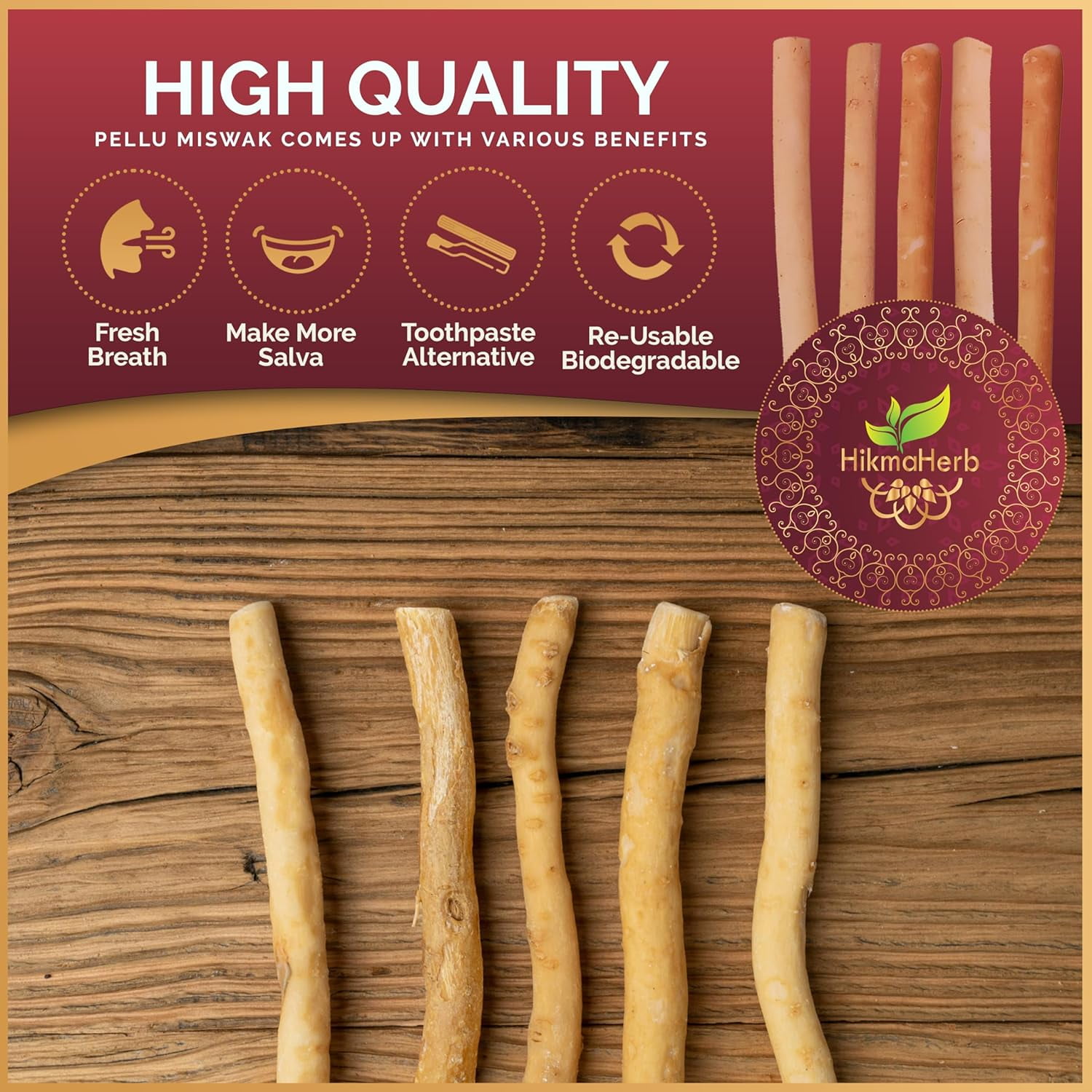 TRAHOO-Pack of 12 Miswak Sticks with 2 Holders - Vacuum Sealed Natural ...