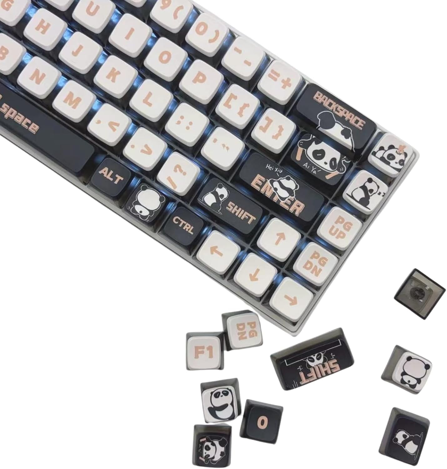 TRAHOO-Panda Keycaps,Black Pudding Keycaps,Gamming Keycaps,Dye Sub PBT ...