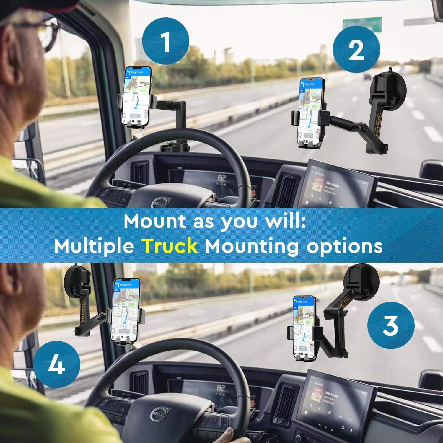 TRAHOO-Phone Mount for Truck, Truck Phone Holder Mount Heavy Duty ...