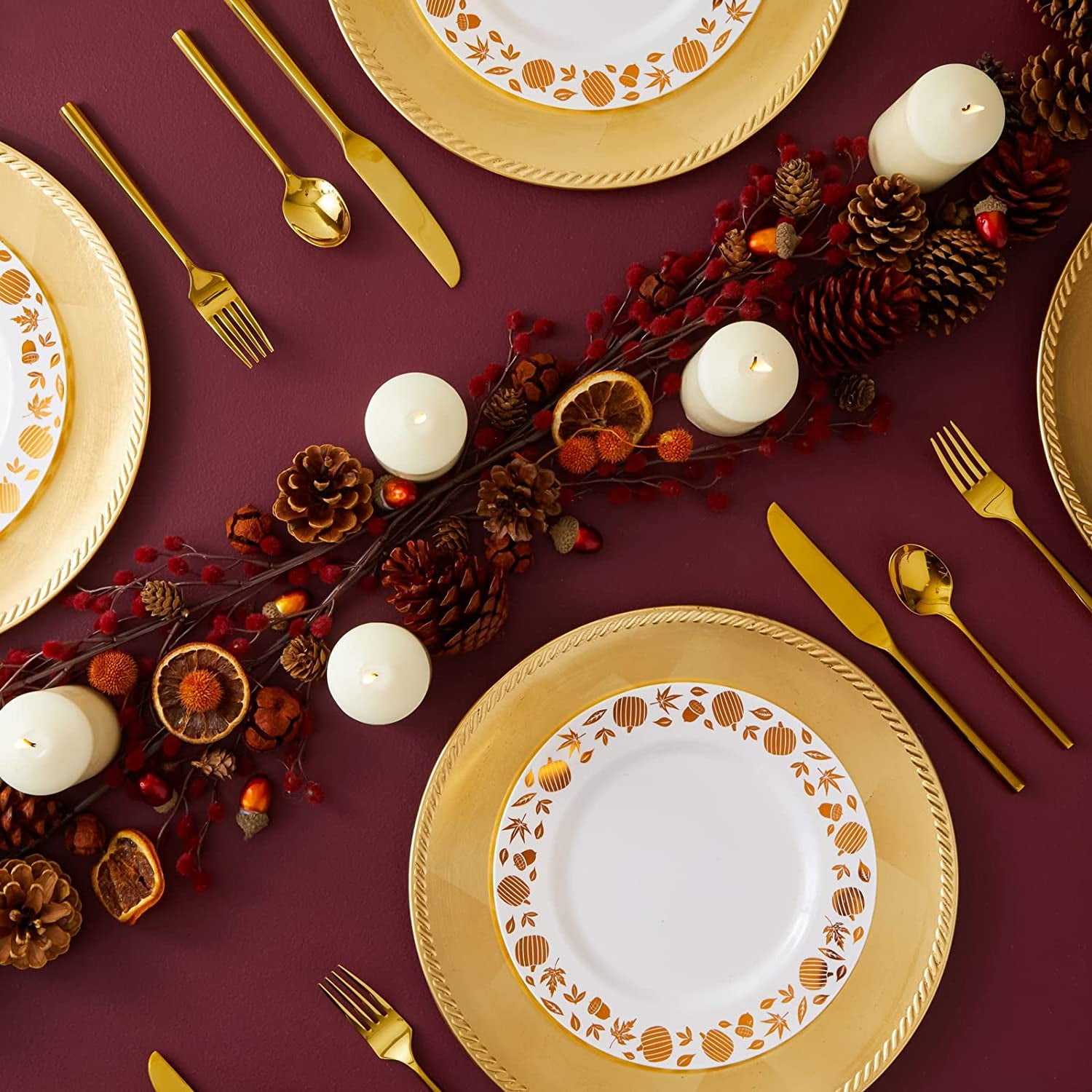 TRAHOO-Plastic Thanksgiving Plates, Copper Foil Leaf Trim, Fall ...