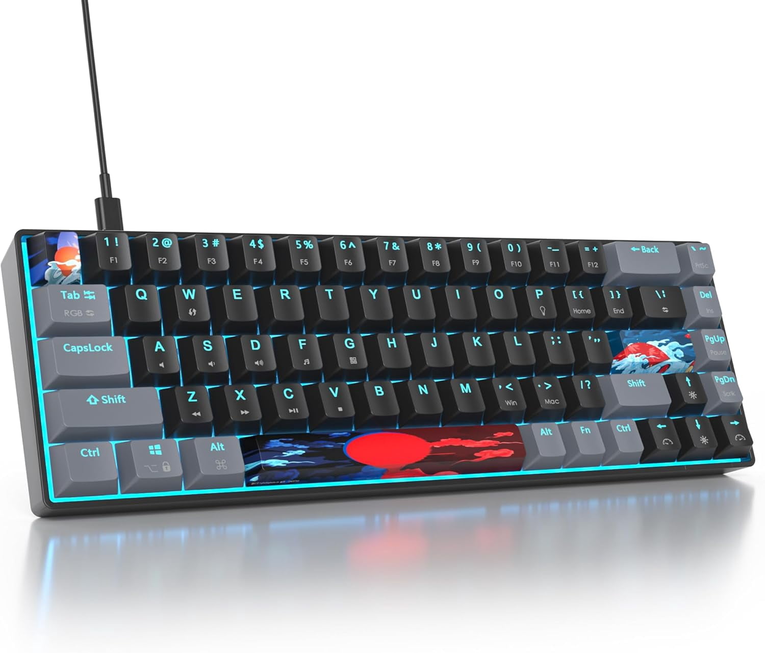 TRAHOO-Portable 65% Percent Mechanical Gaming Keyboard, Mini Wired ...