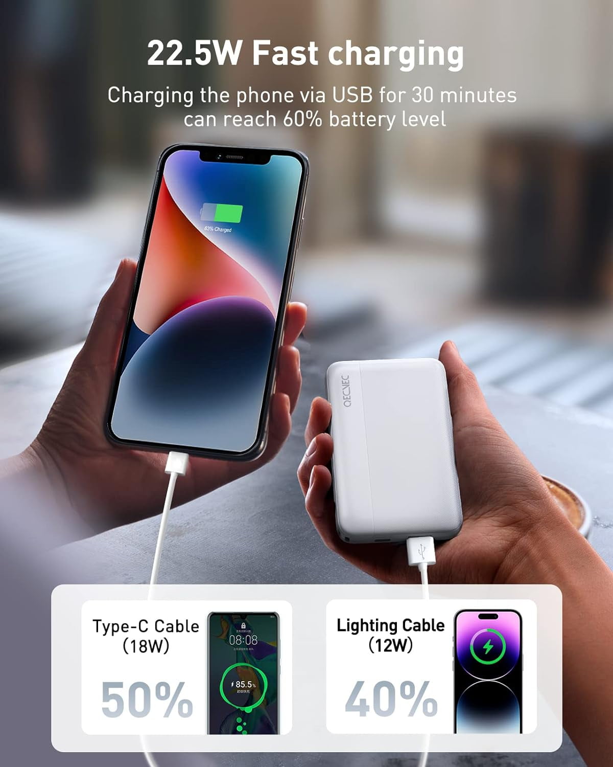 TRAHOO-Portable Charger with Built in Cords, Ultra-Compact 22.5W PD ...