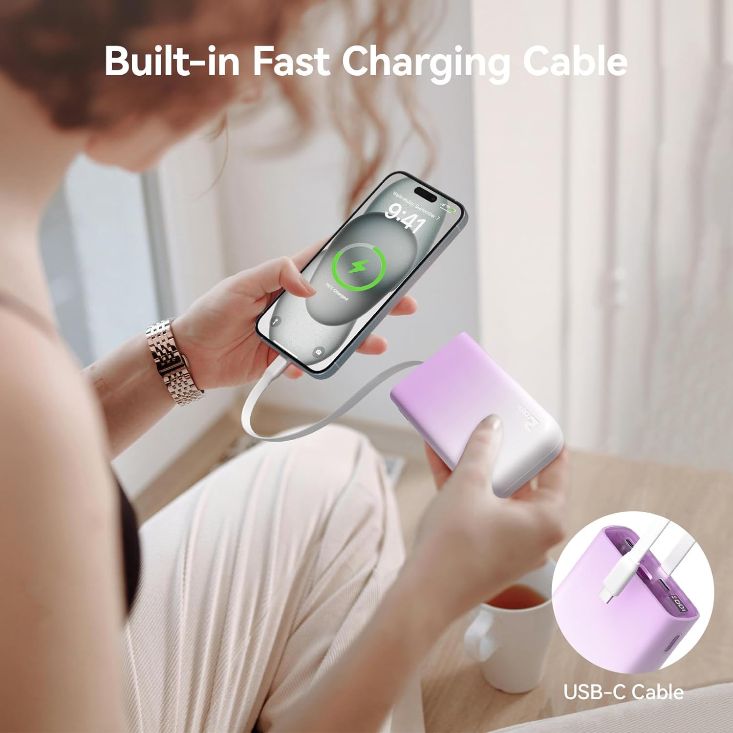 TRAHOO-Portable Charger with Built-in Cable,20000mAh Slim Power Bank ...