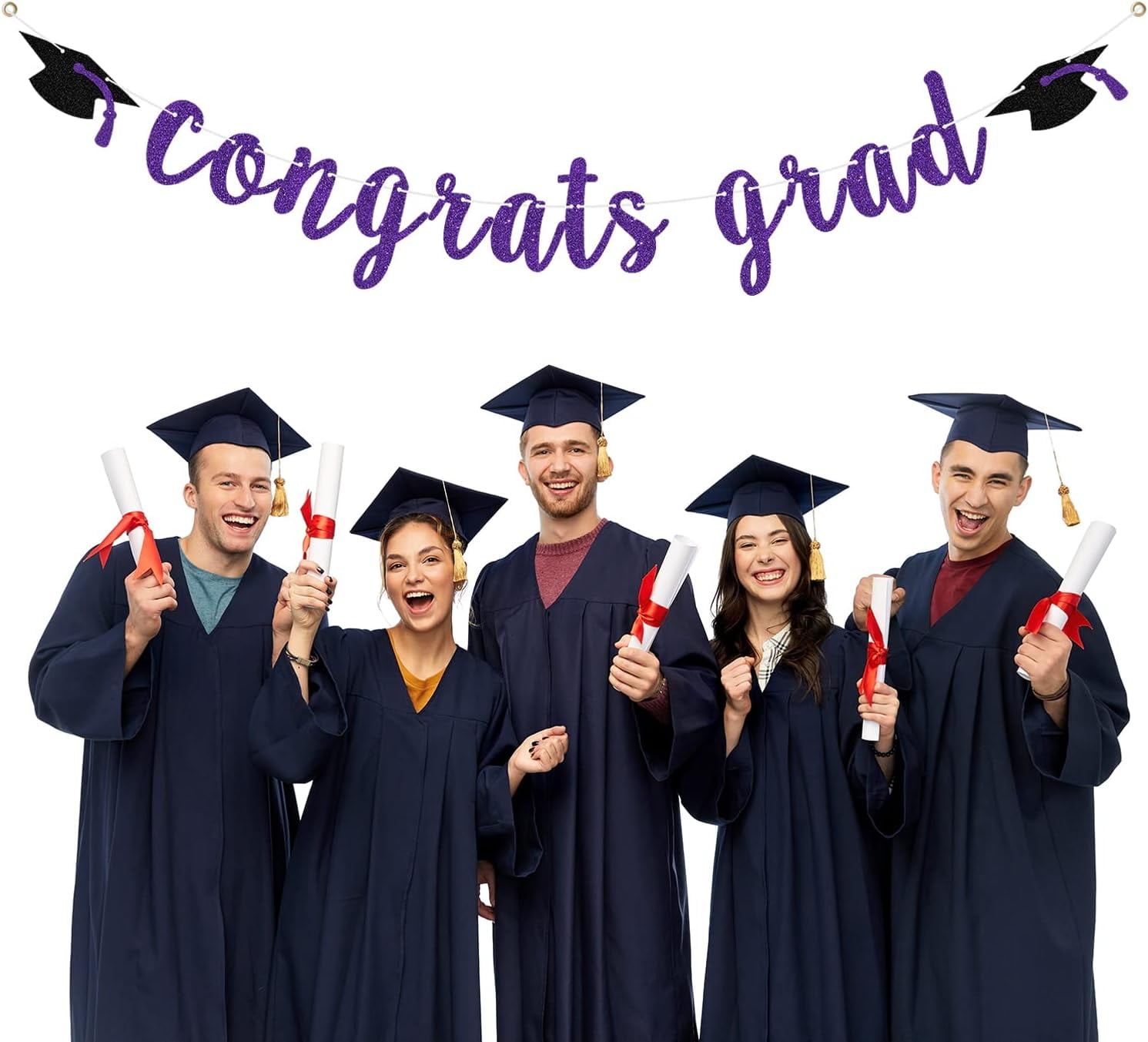 TRAHOO-Purple Glitter Congrats Grad Banner for Graduation Decorations ...