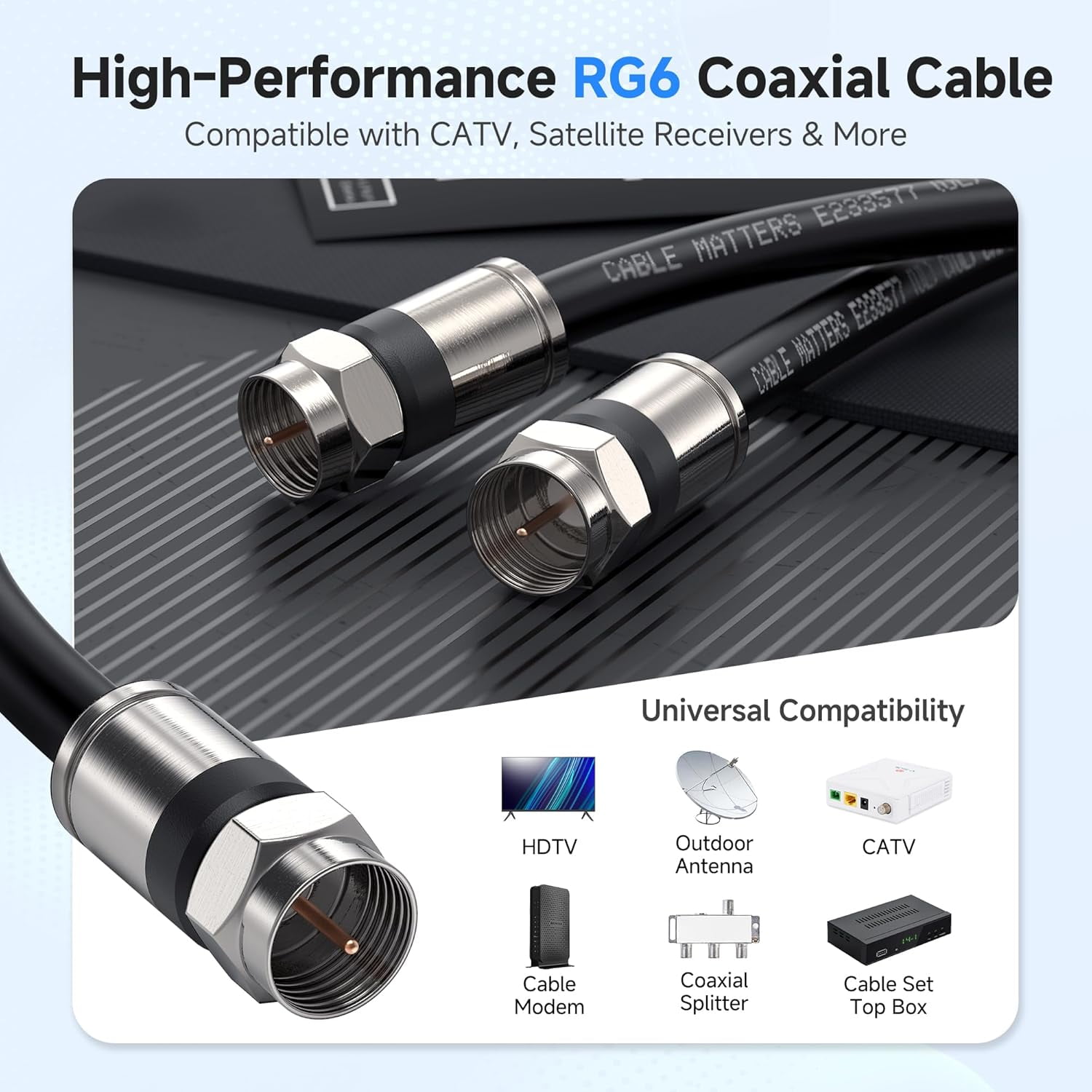 TRAHOO-RG6 Cable CL2 in-Wall Rated (CM) Quad Shielded Coaxial Cable 15 ...