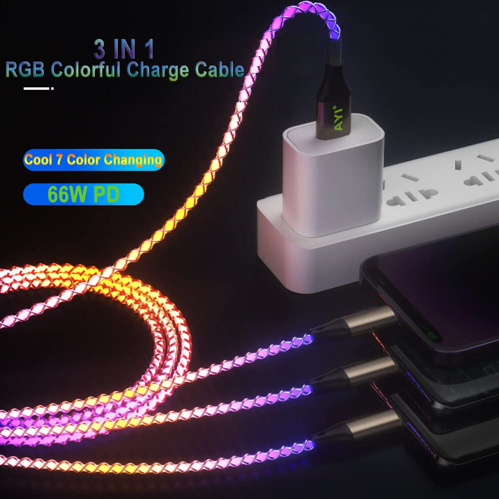 TRAHOO-RGB 3 in 1 Multi Connectors Charger Cable Micro USB/USB Type C ...