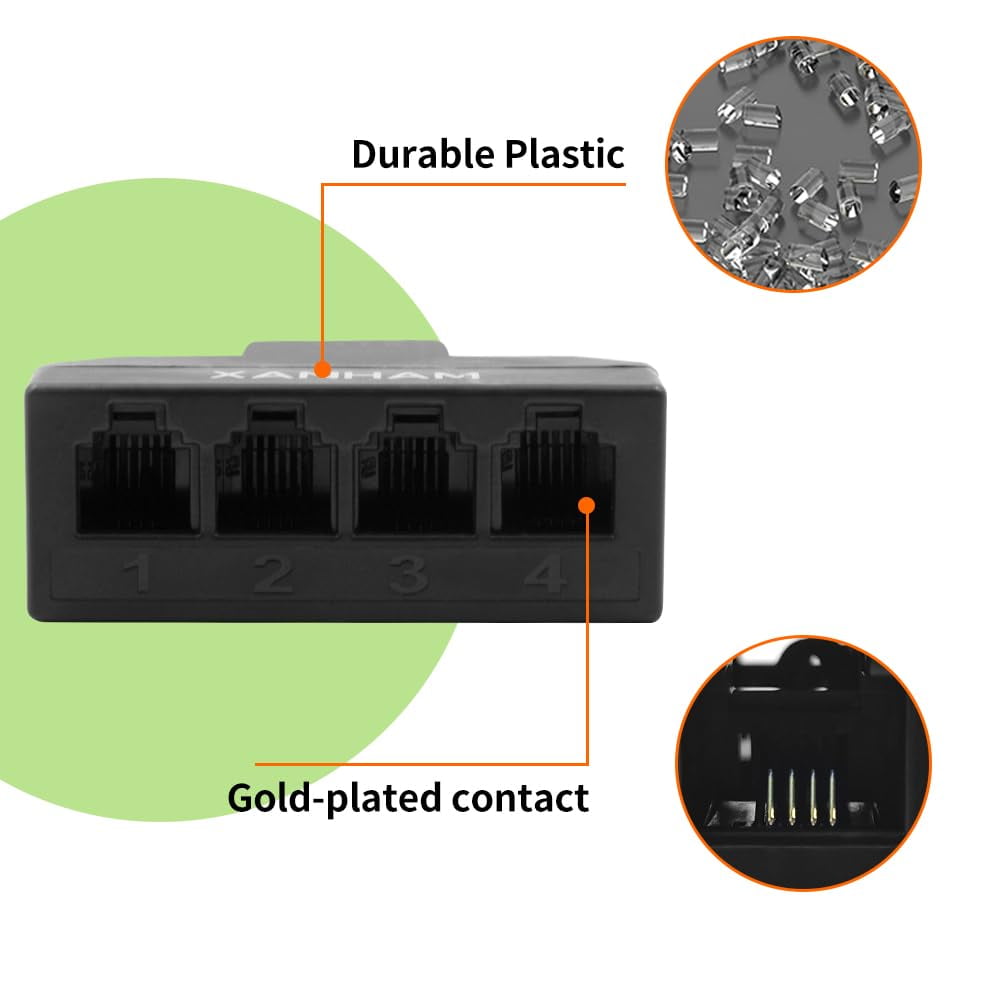 TRAHOO-RJ11 Cable 4 Way Splitter(3 Pack) 6P4C Connector Phone Line Cord ...