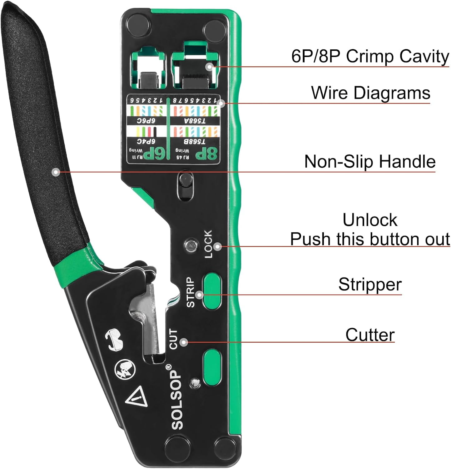 TRAHOO-RJ45 Crimp Tool Pass Through - Cat6 Crimping Tool for Cat5 Cat5e ...