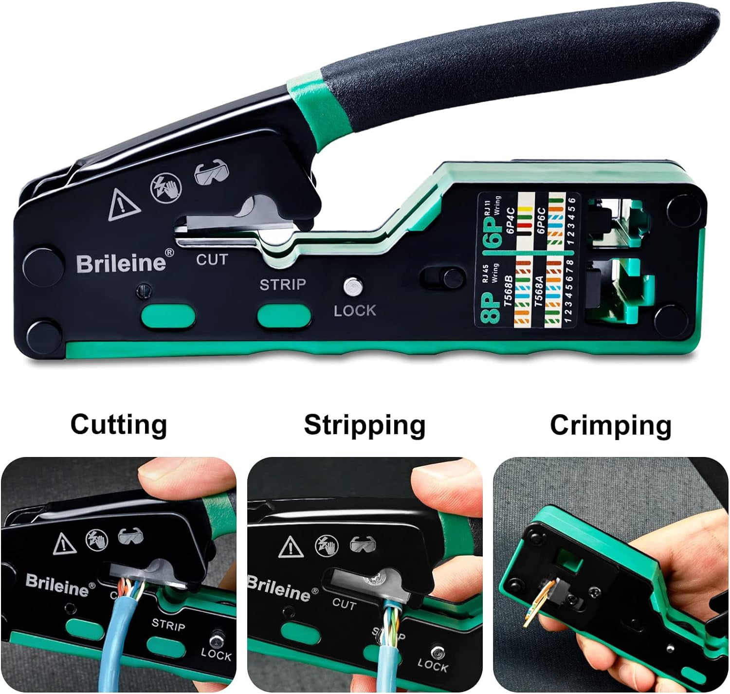 TRAHOO-RJ45 Crimp Tool Pass Through Kit Ethernet Crimper Cat5 Cat5e ...