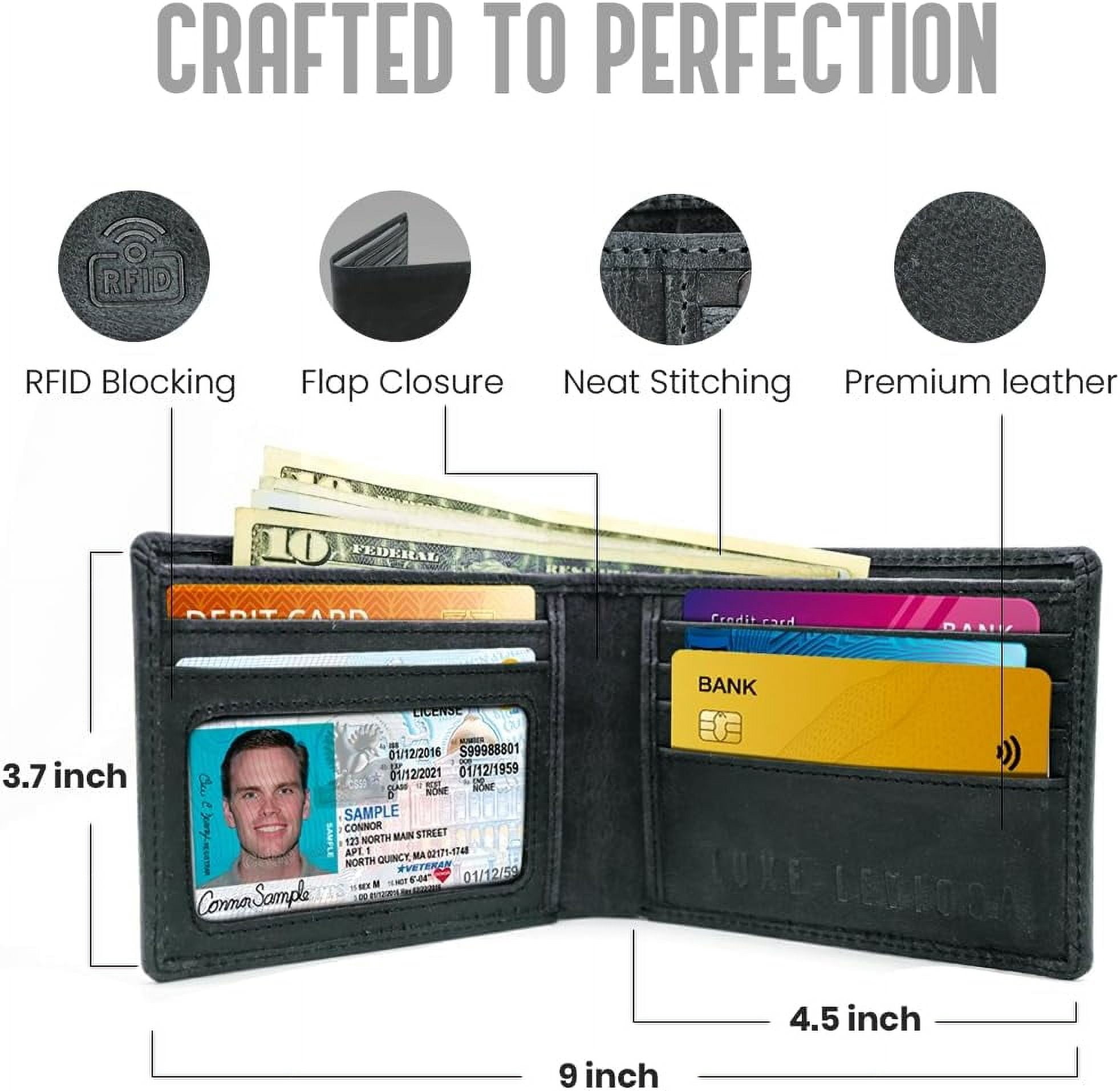 TRAHOO-Real Leather Bifold Wallet for Men's Slim Minimalist Top Grain ...