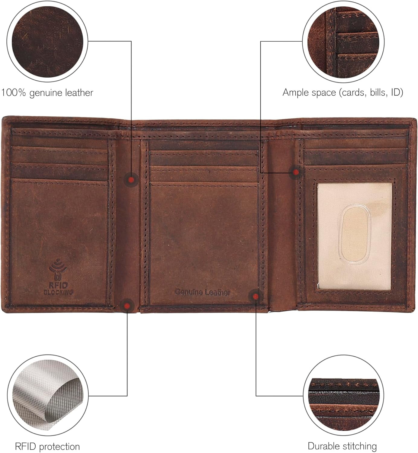 TRAHOO-Real Leather Trifold Wallet For Men-RFID Slim Tri Fold Wallets ...