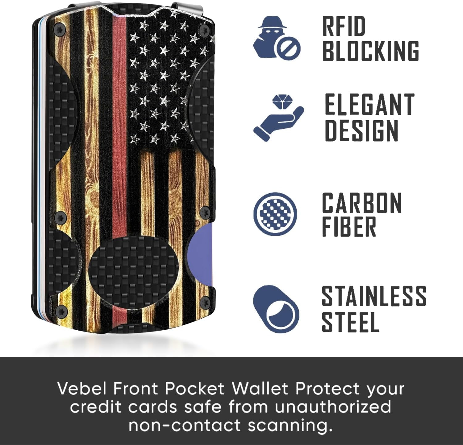 TRAHOO-Red Line Flag Tactical Men's Wallet, Minimalist Wallet with ...