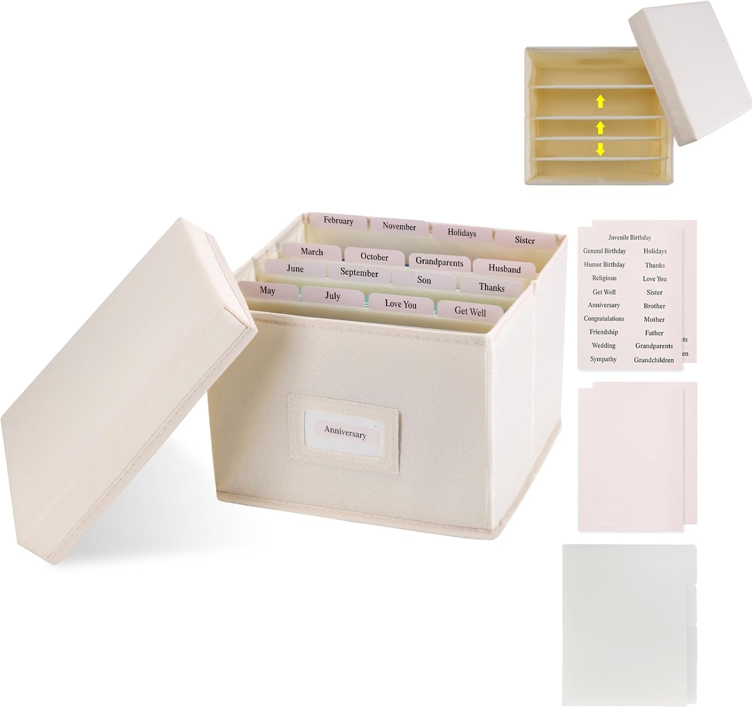 TRAHOO-Removable Dividers Greeting Card Organizer, Collapsible Greeting ...