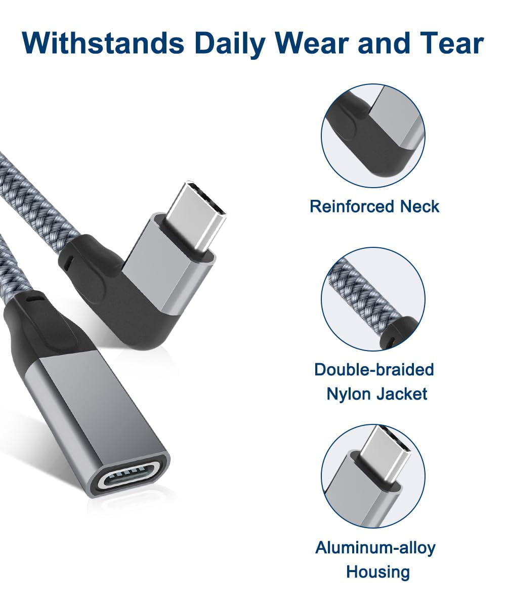 TRAHOO-Right Angle USB C Extension Cable 6.6FT,90 Degree Type C 3.1 ...