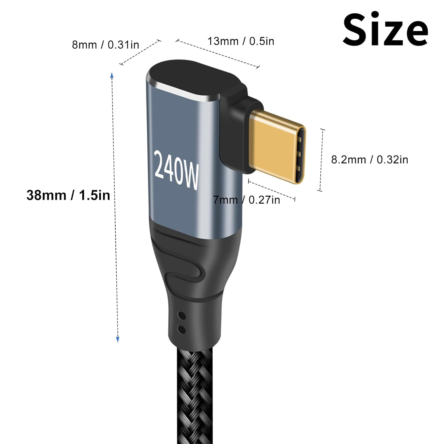 TRAHOO-Right Angle USBC Charging Cord 6.6FT/2M, 240W USB C Cable Fast ...