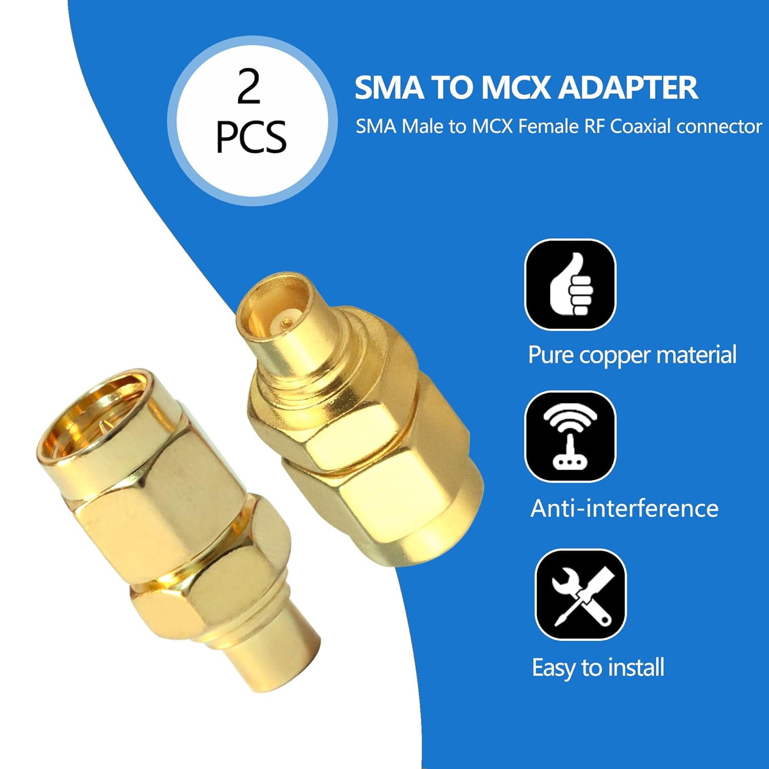 TRAHOO-SMA to MCX Connector SMA Male to MCX Female Coax Adapter for Coaxial Cable Antenna 2pcs ...