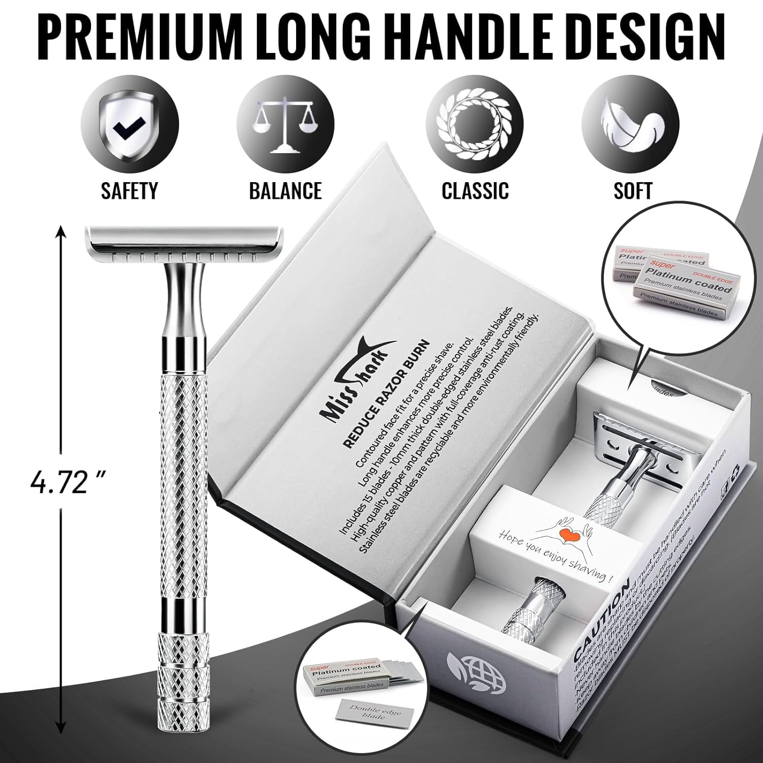 TRAHOO-Safety Razor for Men with 15 Stainless Steel Double Edge Blades ...