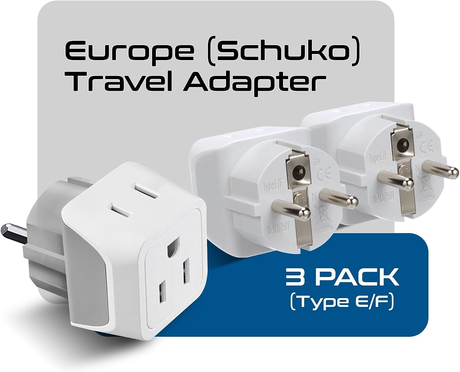 TRAHOO-Schuko Germany, France Plug Adapter, Dual Input - Ultra Compact ...