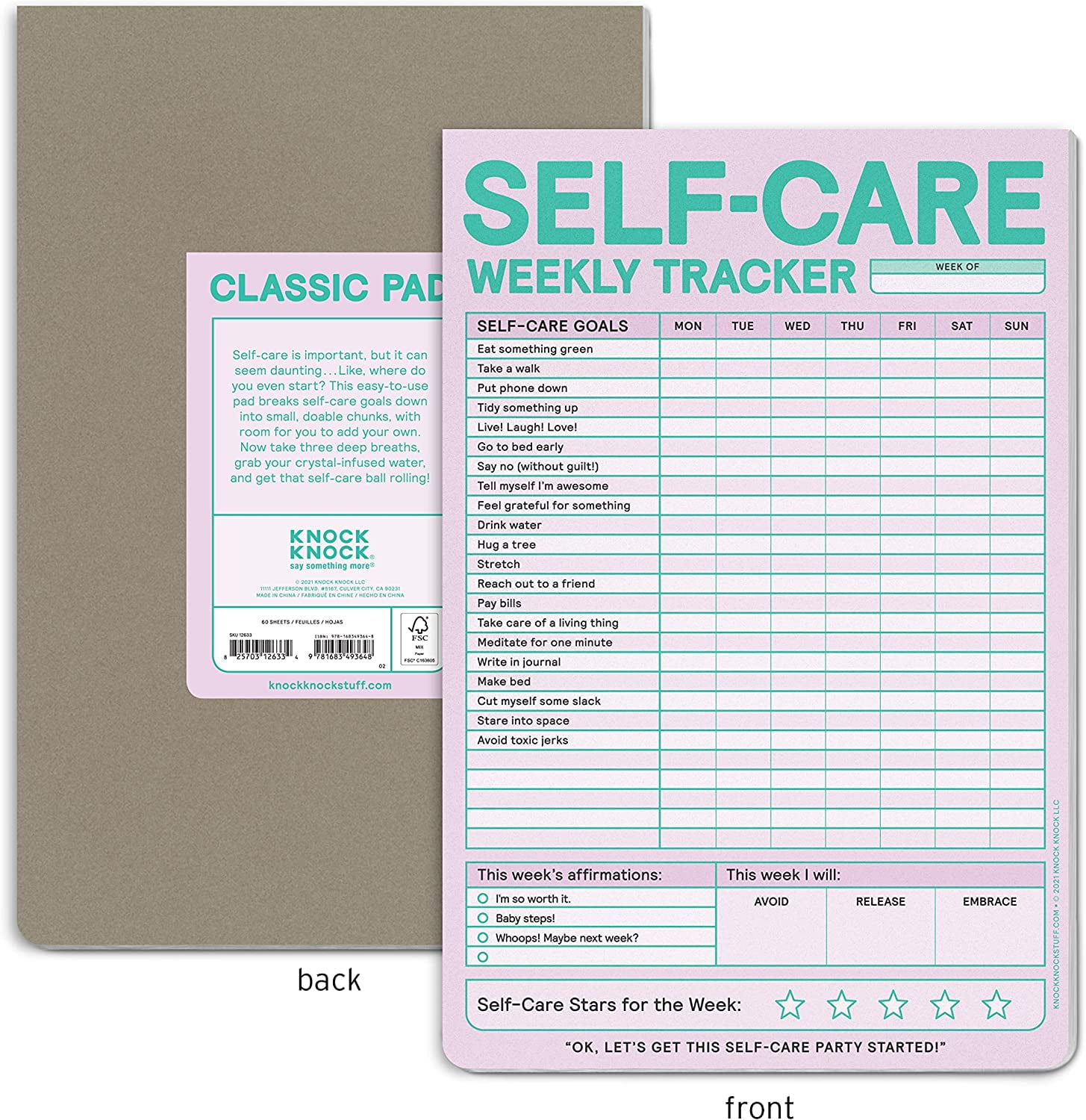TRAHOO-Self-Care Weekly Tracker Pad, Step-by-Step Self-Care Checklist ...
