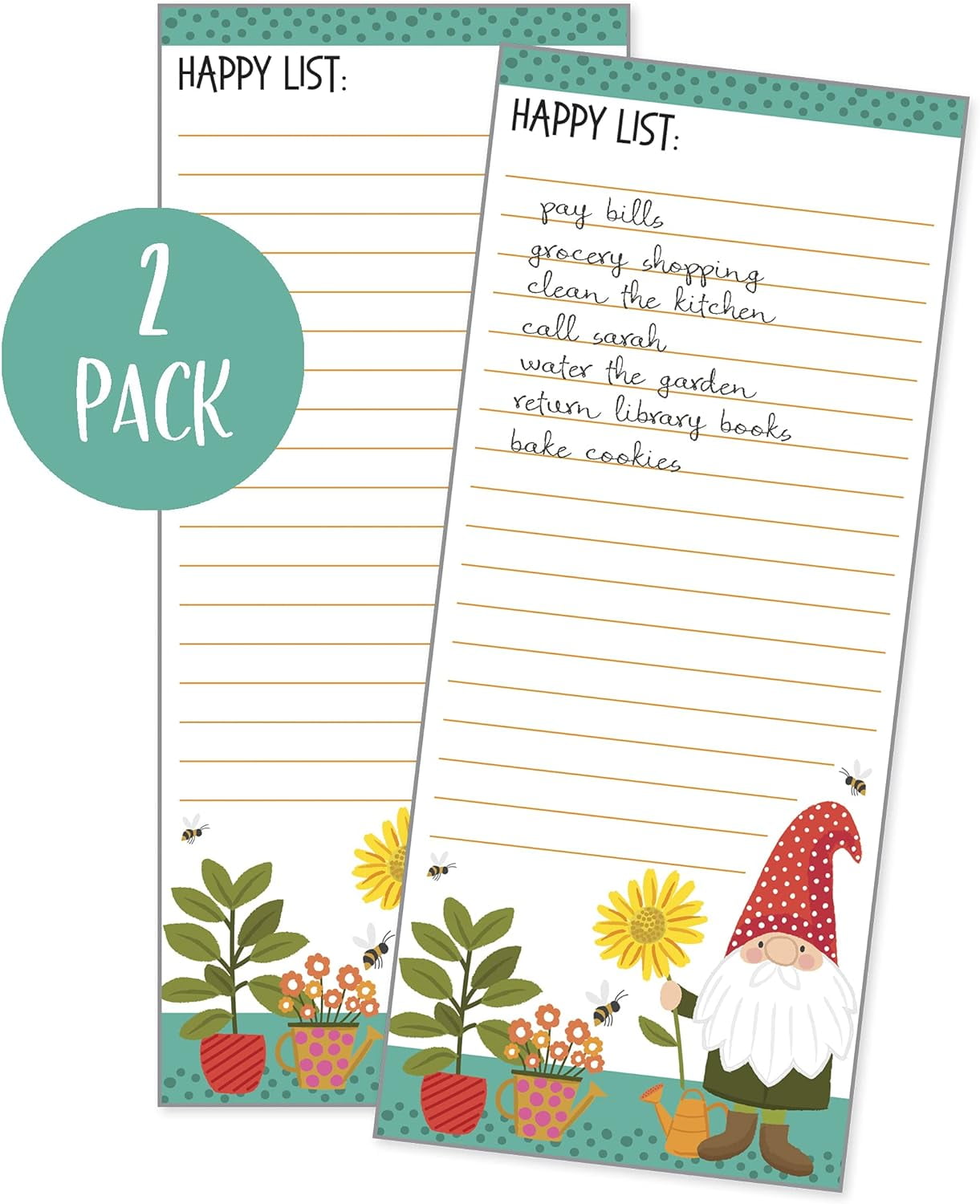TRAHOO-Set of 2- Garden Gnome List Pad, Notepad, Shopping List, Grocery ...