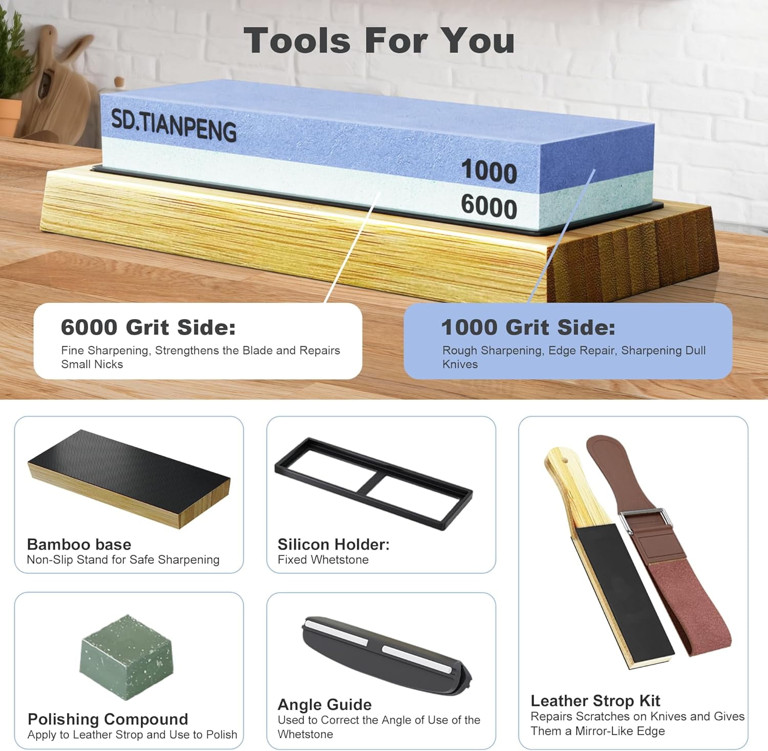 TRAHOO-Sharpening Stone, Whetstone, 5 PCS Wet Stone Sharpening Kit ...