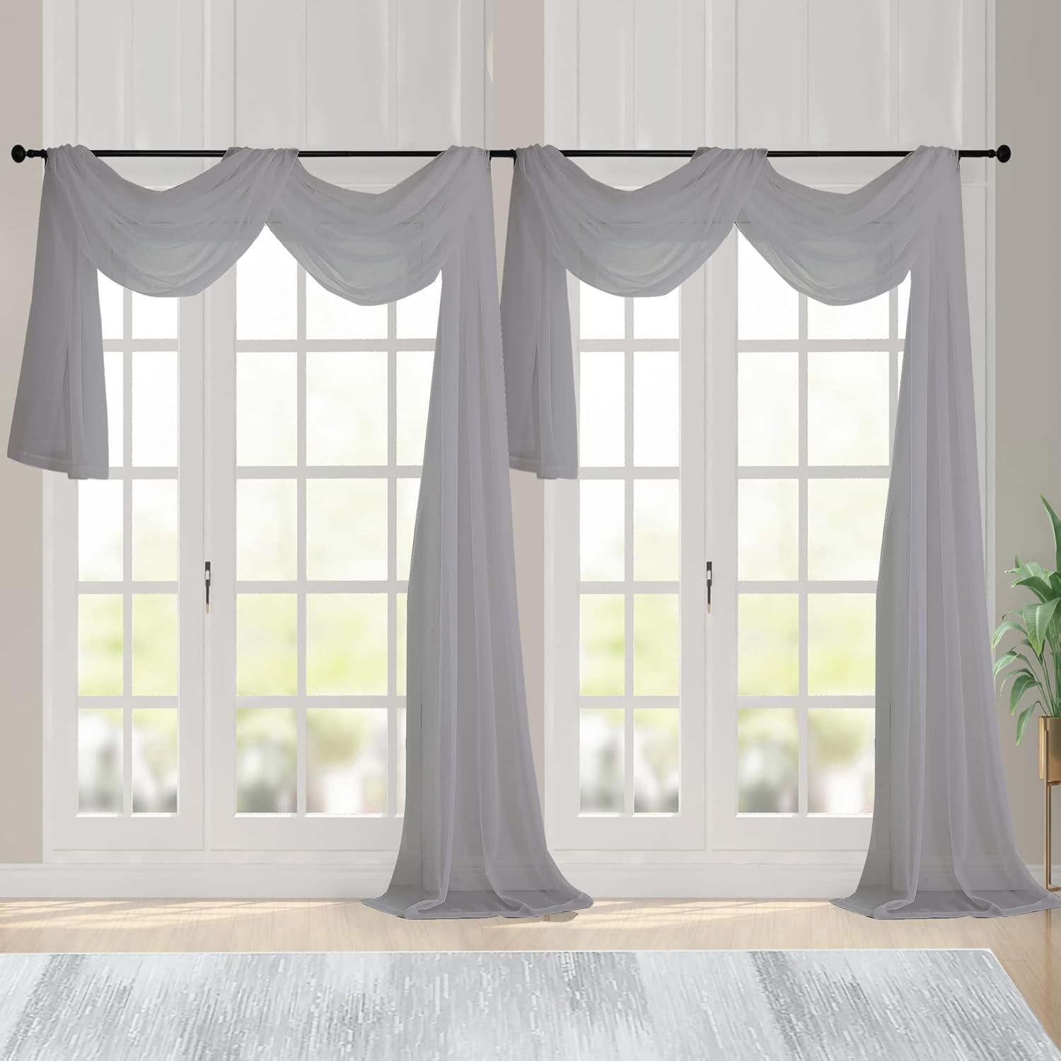 TRAHOO-Sheer Window Curtain Panels 144 Inches Length 2 Pack, Long ...