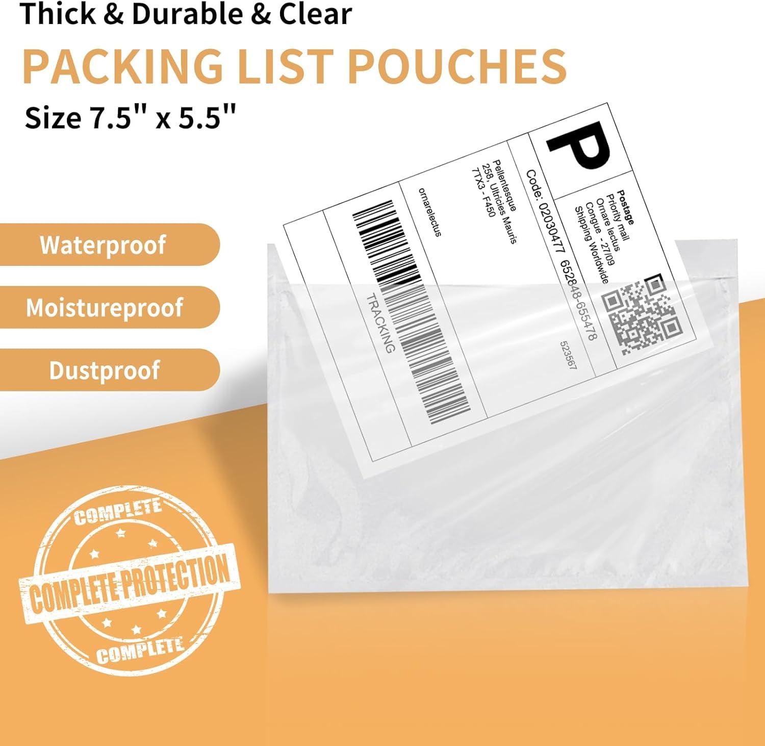 TRAHOO-Shipping Label Sleeves 7.5" x 5.5" (50 Packs) Clear Adhesive ...
