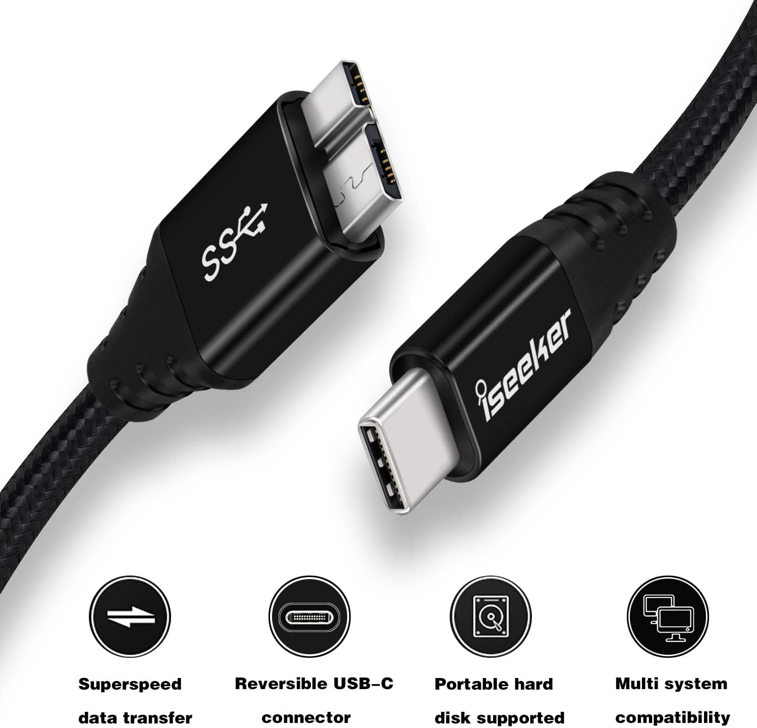 TRAHOO-Short USB 3.0 Type-C to Micro-B Data Cable 1ft Compatible ...