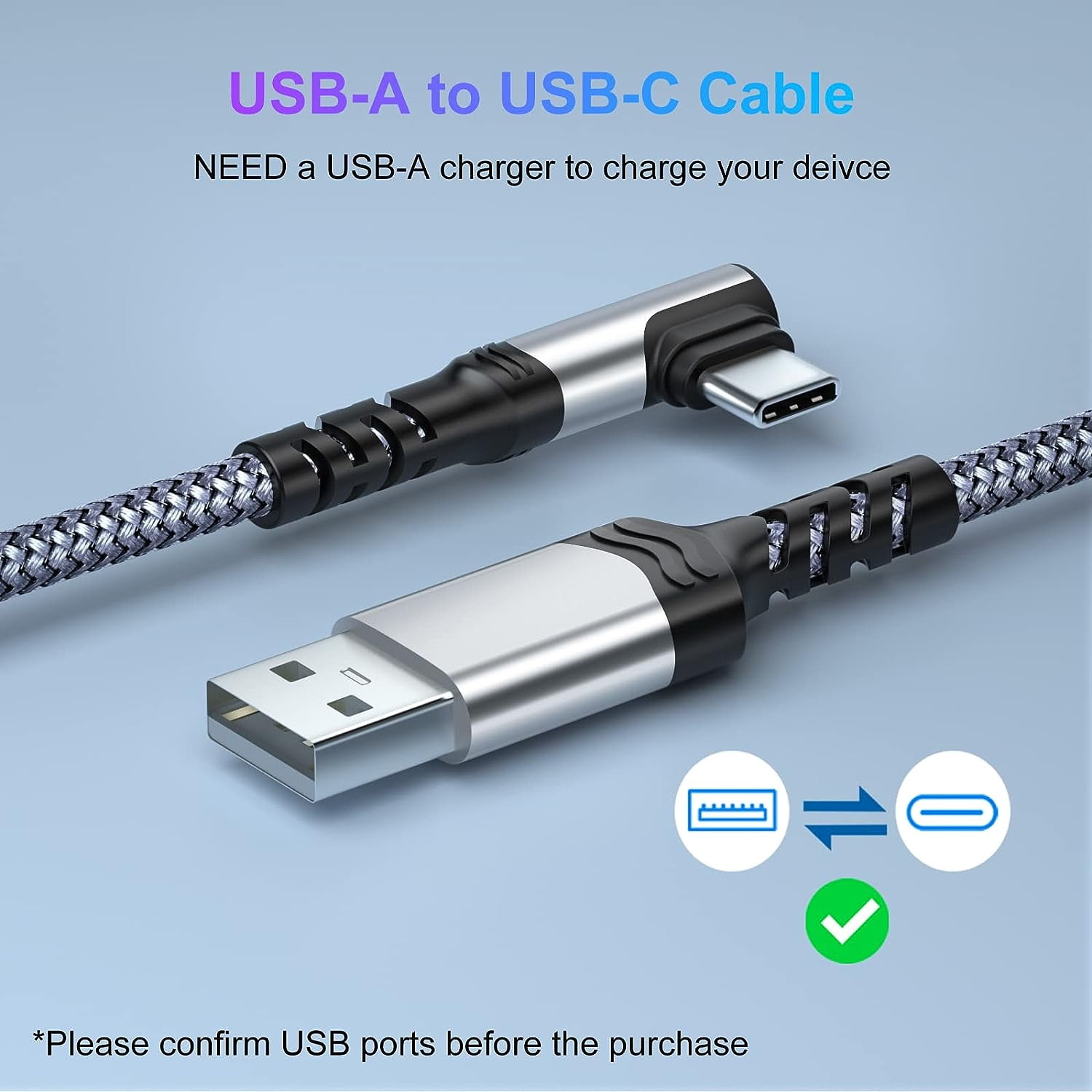 TRAHOO-Short USB Type C Cable, 3-Pack 1Ft USB-C Right Angle Plug 3A ...