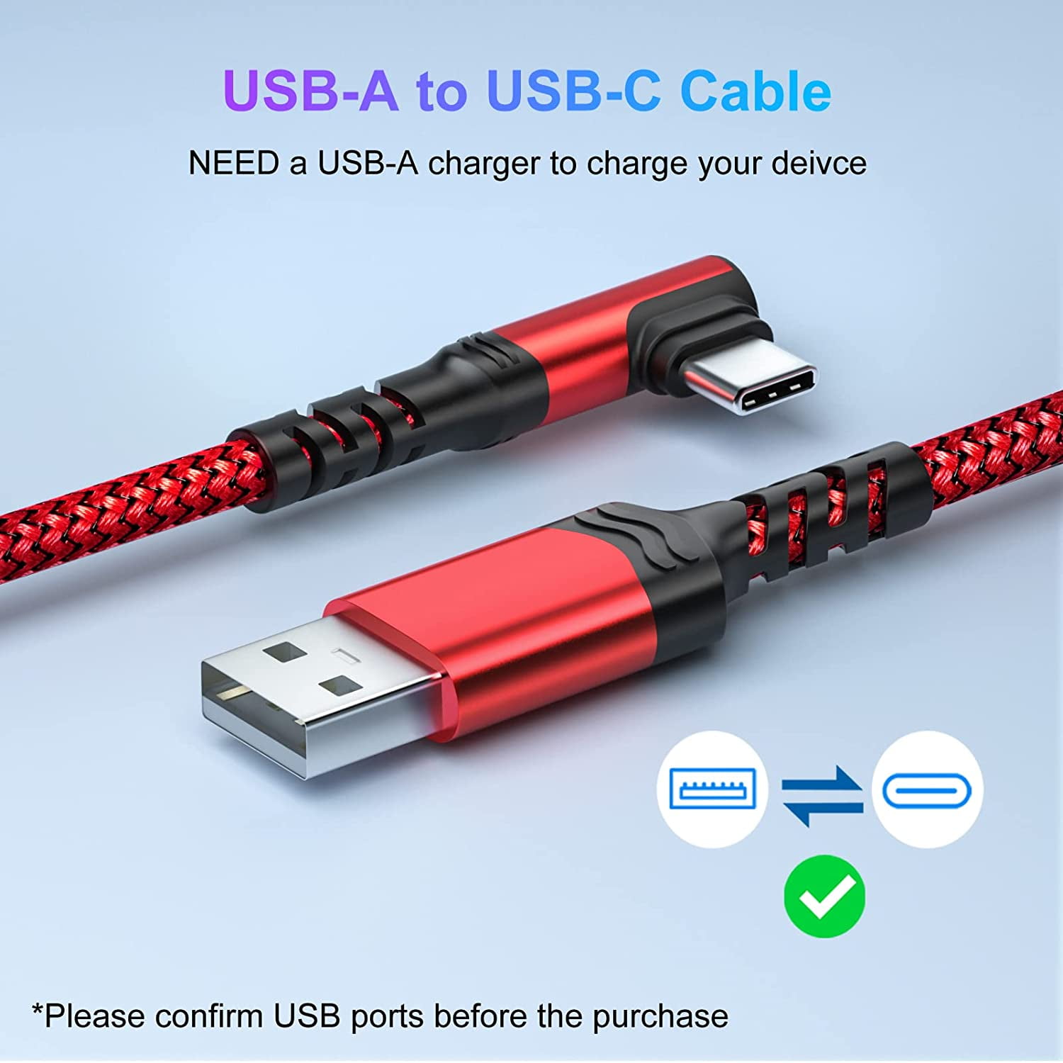 TRAHOO-Short USB Type C Cable, 3-Pack 1Ft USB-C Right Angle Plug 3A ...
