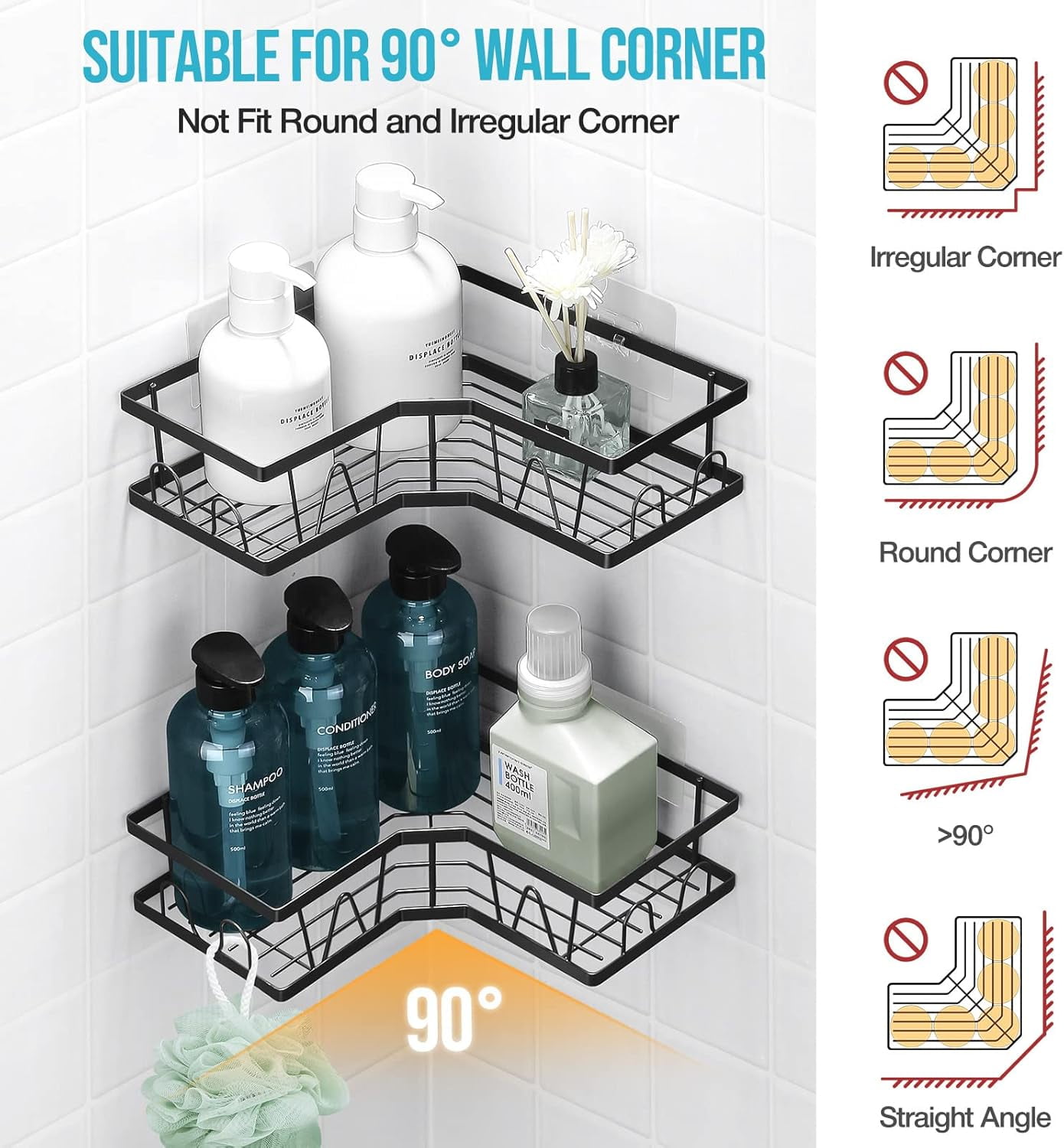 TRAHOO-Shower Caddy, 5 Pack Triangle Shower Shelves Bathroom Organizer ...