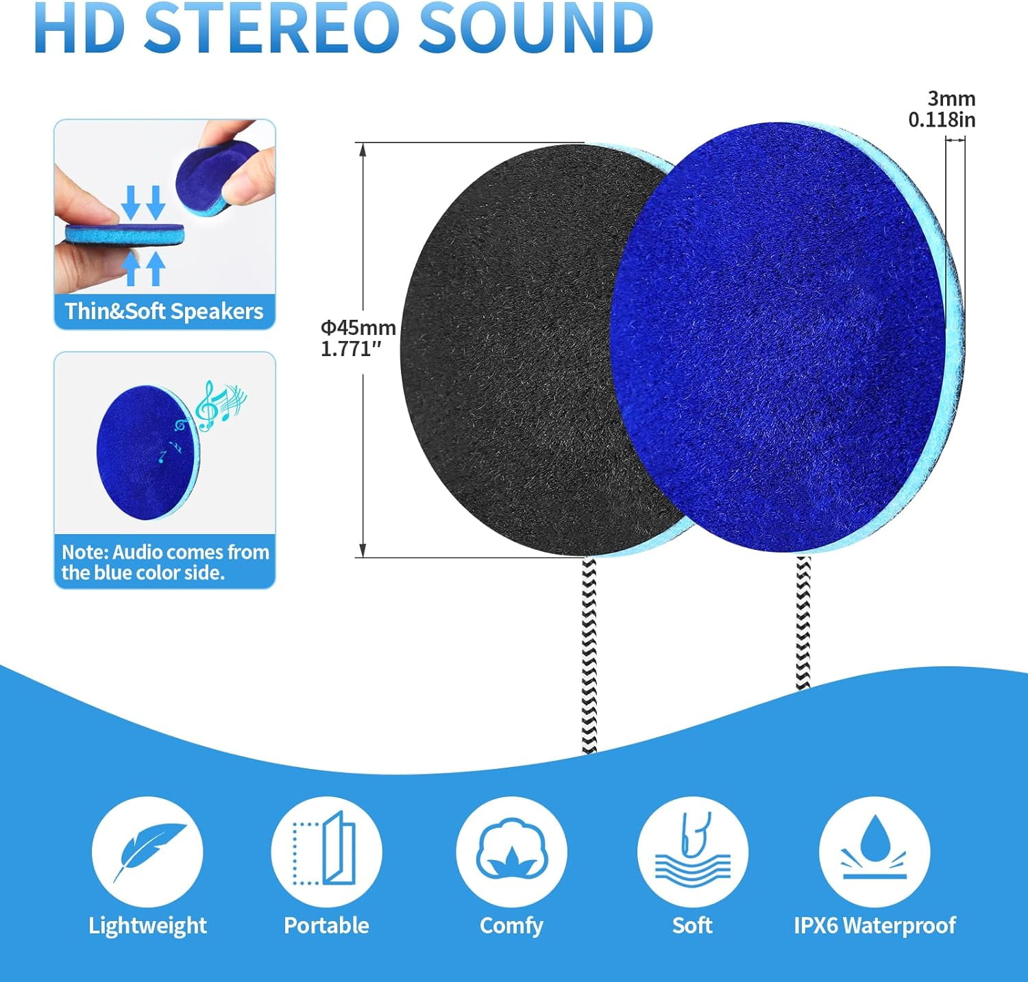 TRAHOO-Sleep Ultra Thin Pillow Speakers Wired with Mic, Control Button ...