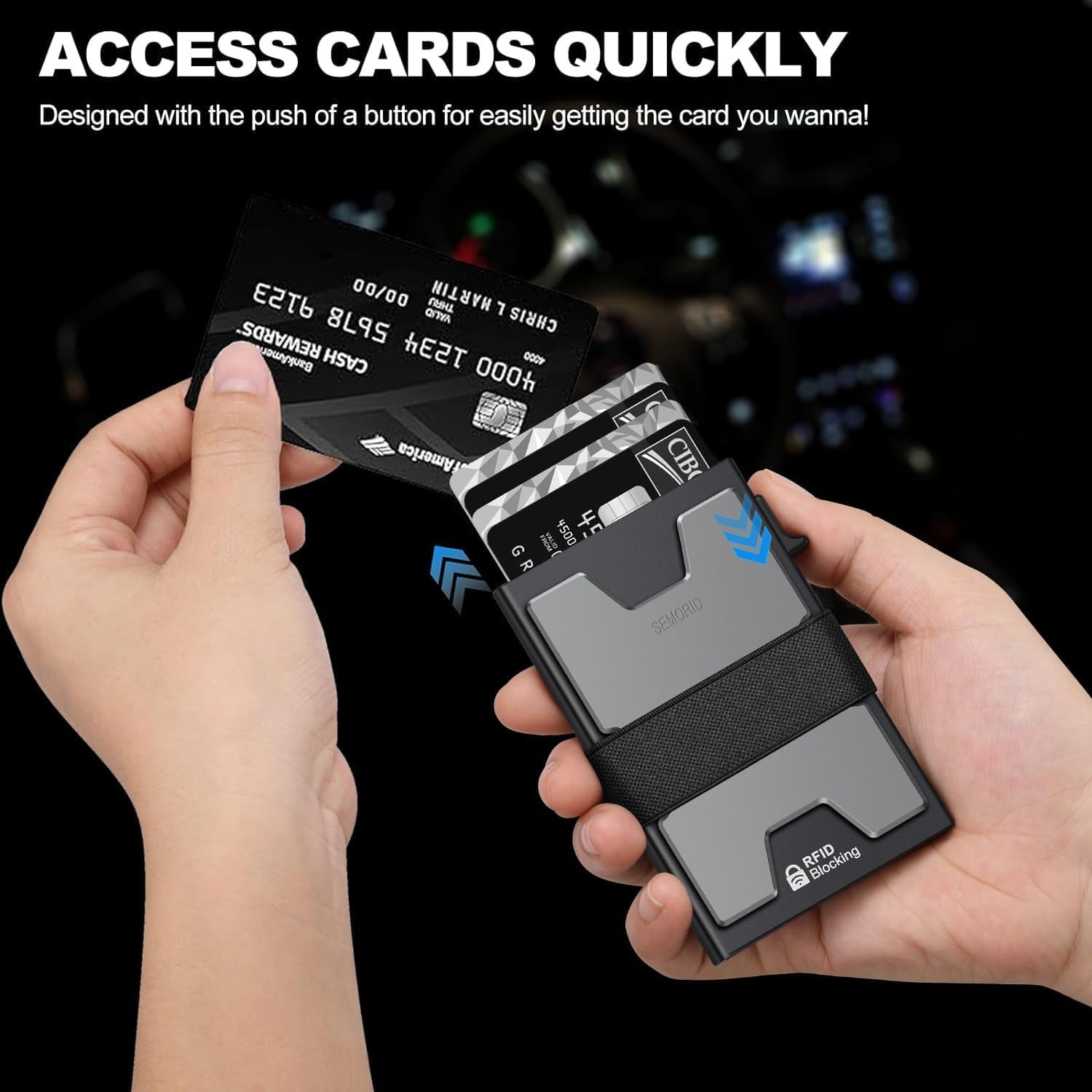 TRAHOO-Slim Aluminum Card Holder Wallet for Men, Durable Expandable Backplate, RFID Blocking ...