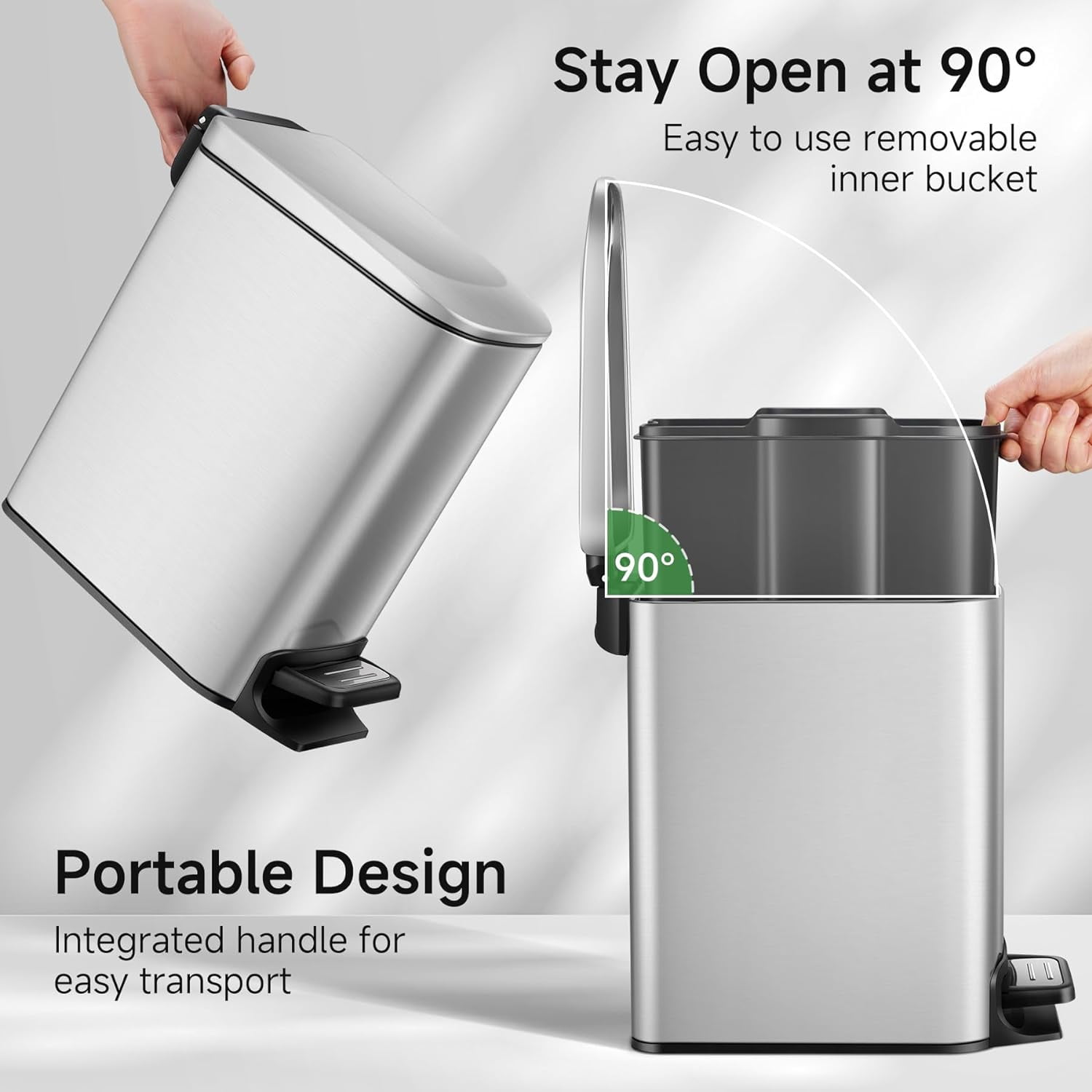 TRAHOO-Slim Bathroom Trash Can with Lid Soft Close, 6 Liter / 1.6 Gallon Stainless Steel Garbage ...