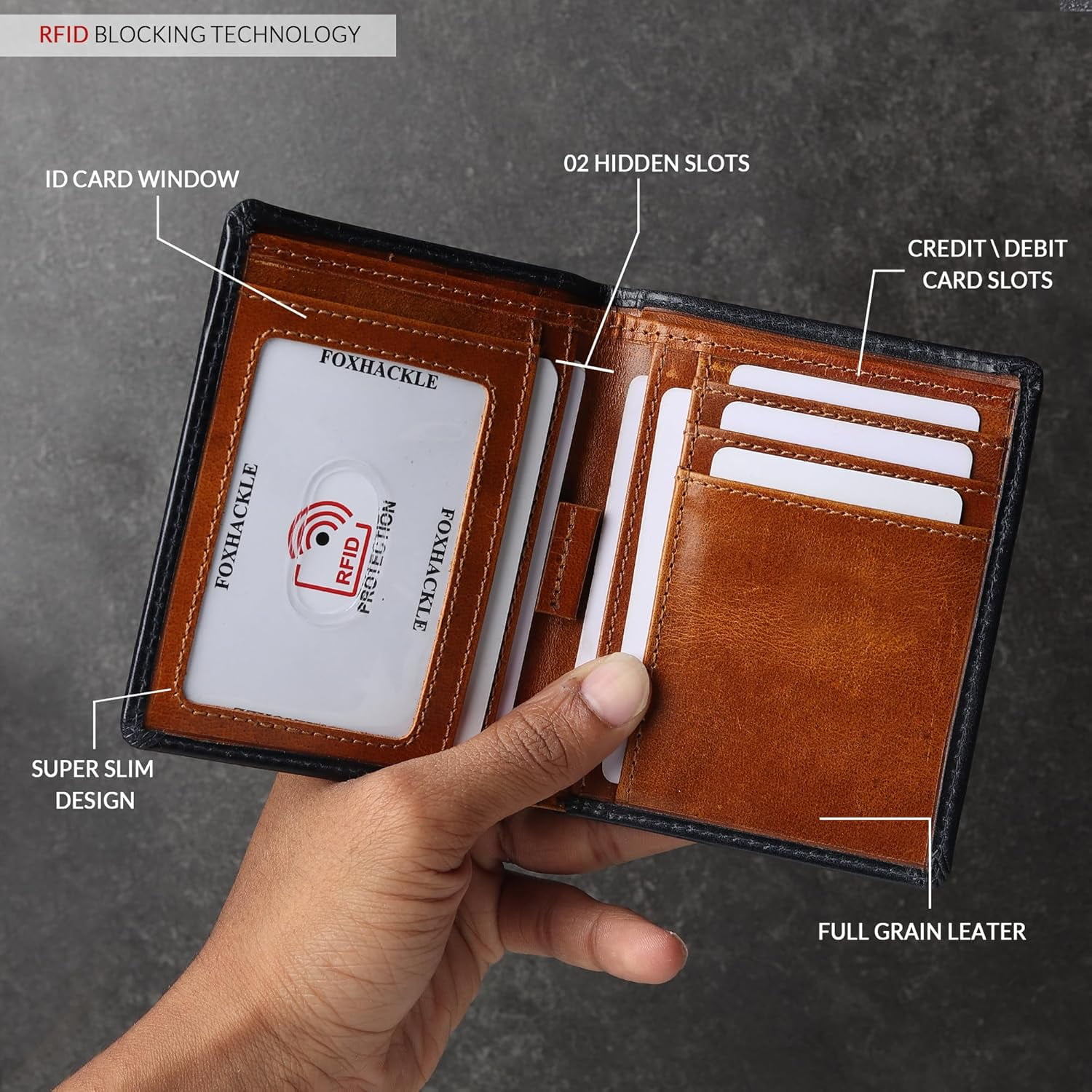 TRAHOO-Slim Bifold Leather Wallet for Men with Secret Hidden Pocket and ...