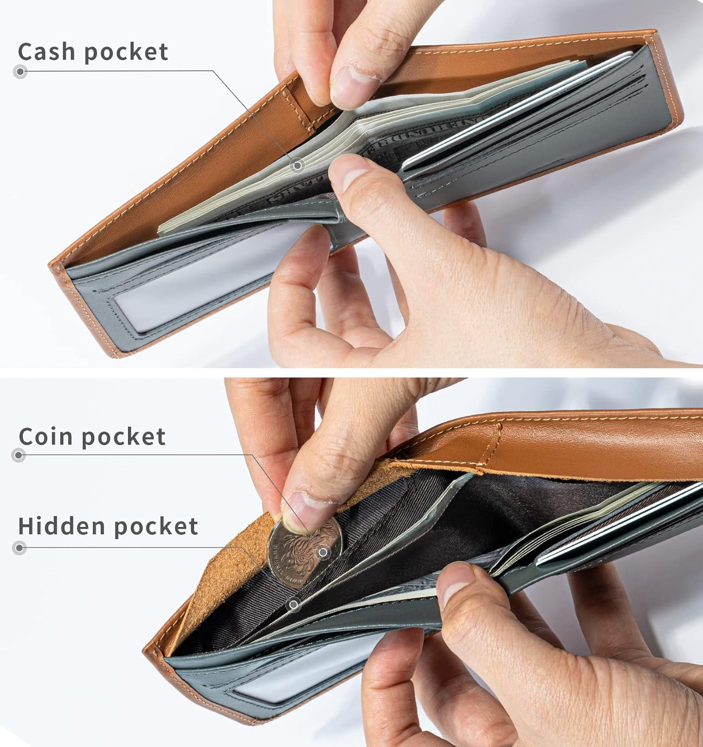TRAHOO-Slim Hide & Seek Wallet for Men With Hidden Pocket and Coin ...
