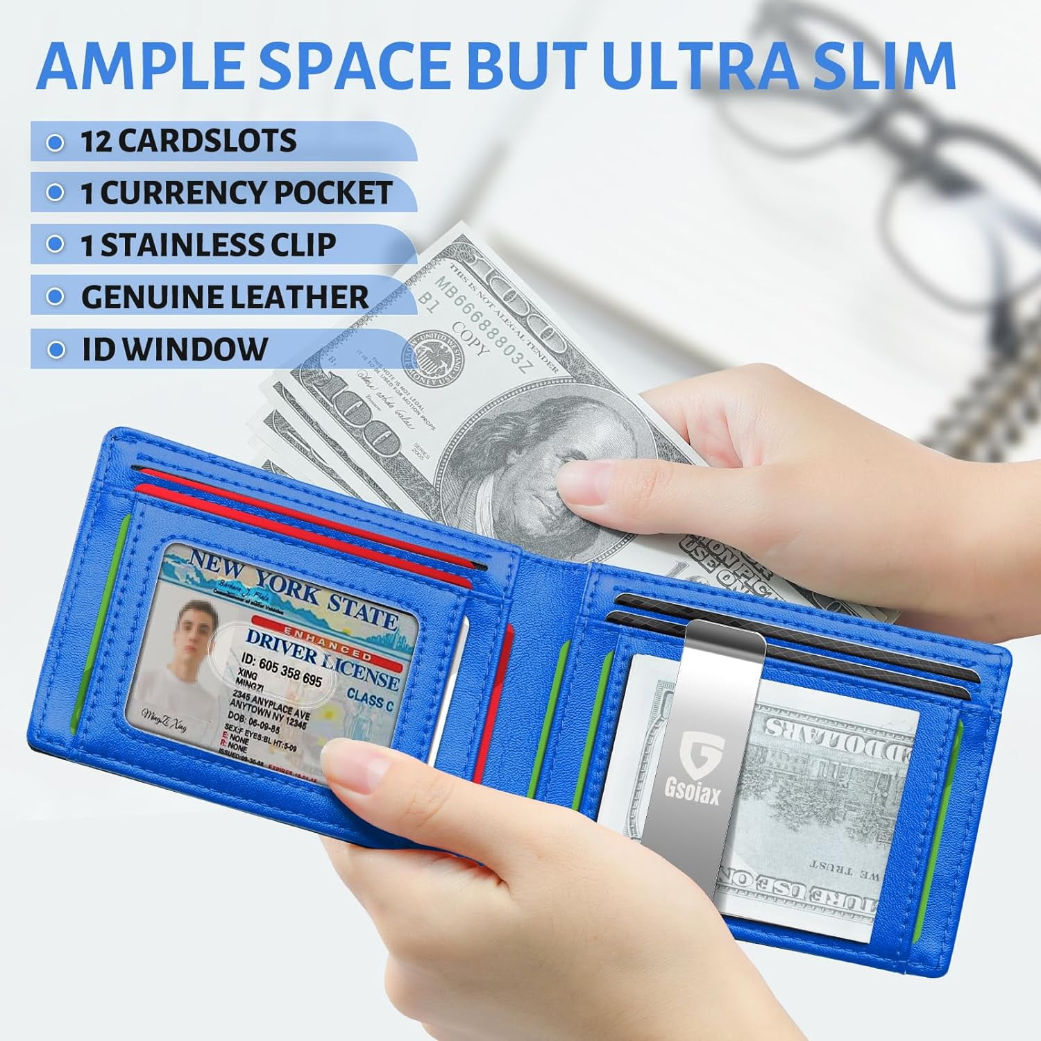 TRAHOO-Slim Leather RFID Bifold Wallet for Men with Money Clip and 12 ...