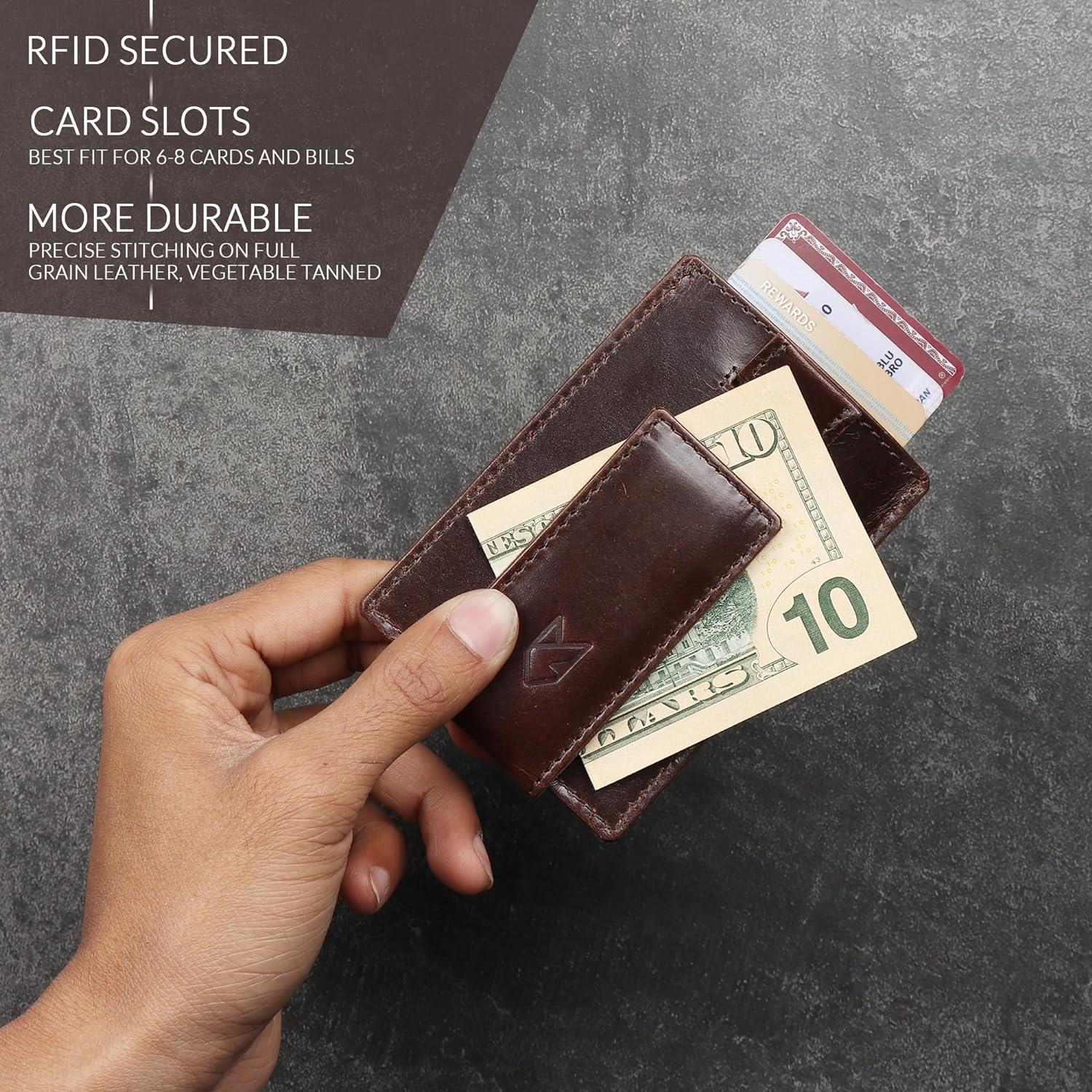 TRAHOO-Slim Minimalist Leather Wallet with Magnetic Money Clip Front ...