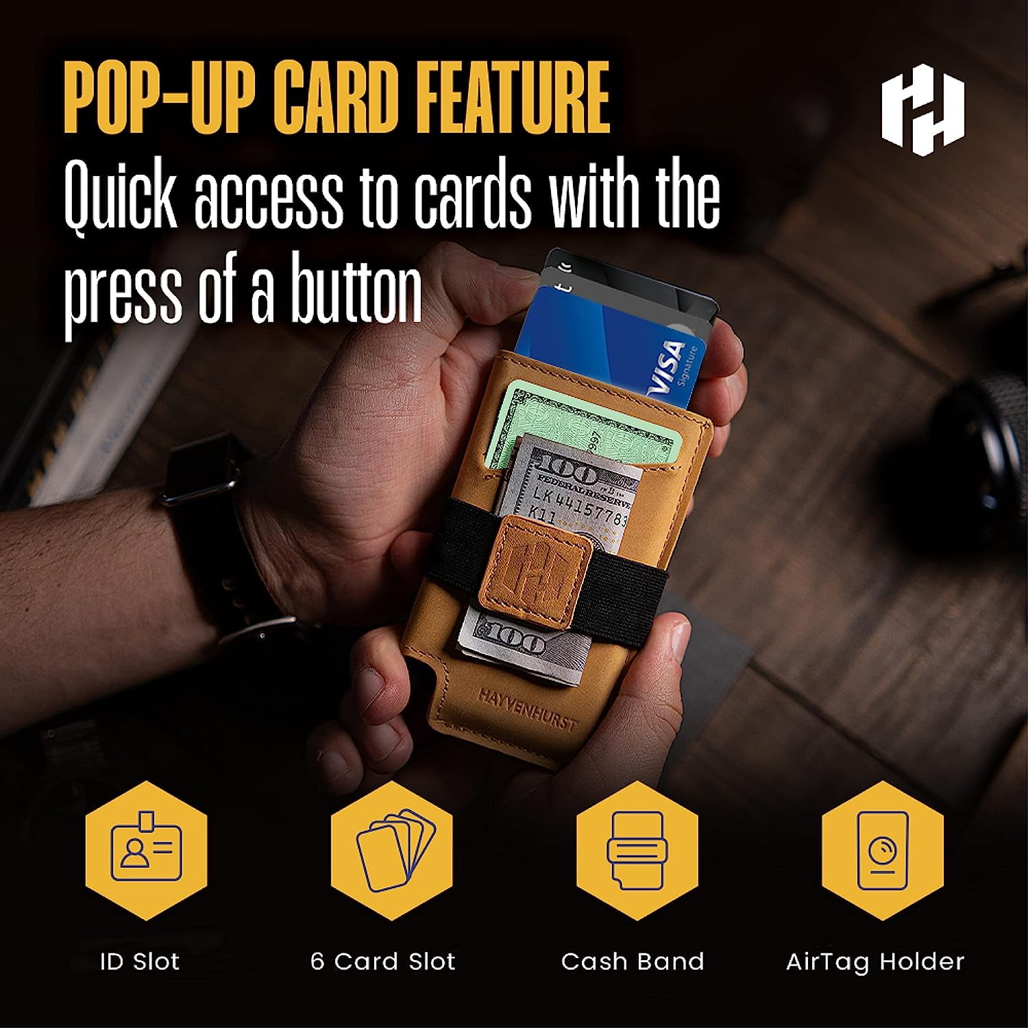 TRAHOO-Slim Minimalist Pop Up Leather Wallet with Cash Strap - RFID ...