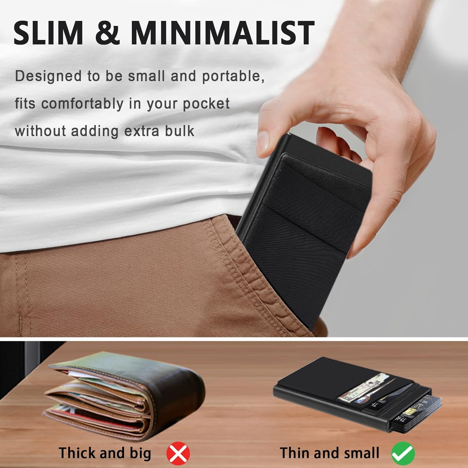 TRAHOO-Slim Minimalist Pop Up Wallet for Men, ID Credit Card Holder ...