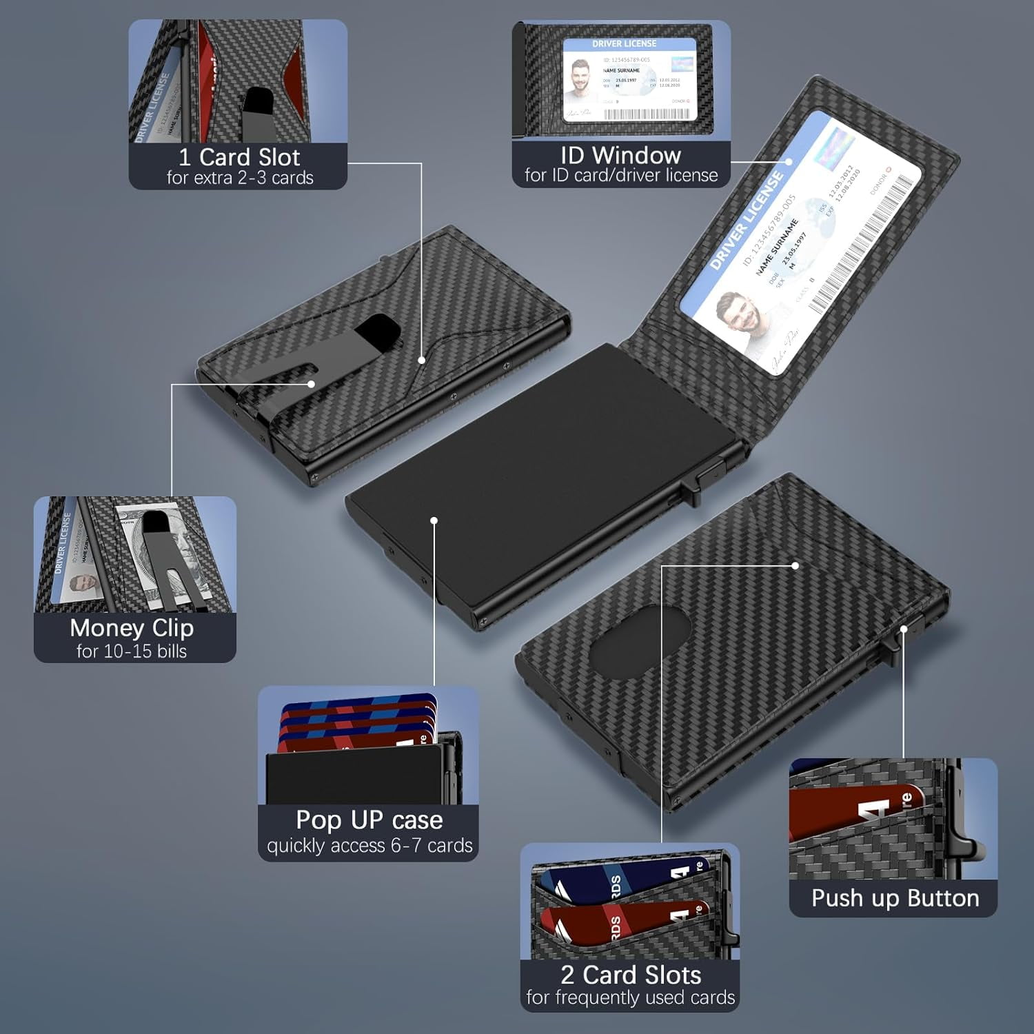 TRAHOO-Slim Wallet for Men, Credit Card Holder with Pop Up Card Case ...